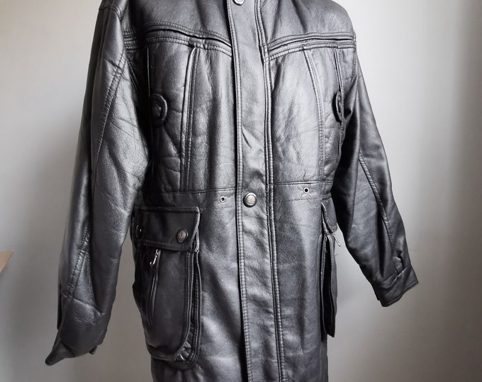 1990s Black Natural Leather Jacket for Men, Vintage Coat, Size Large ...
