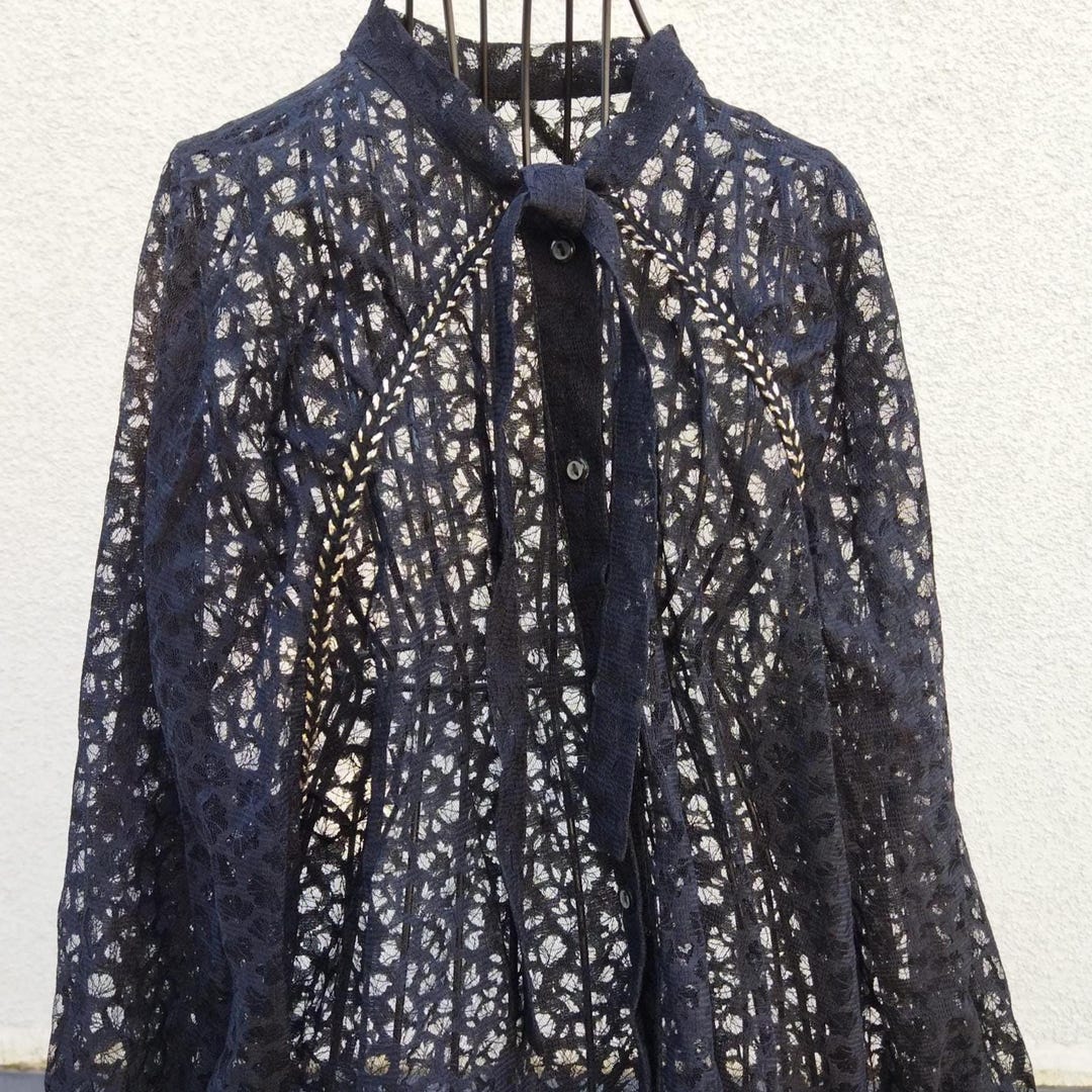 Black Lace Transparent Blouse 3/4 Sleeve, Vintage Clothing, Size EU38 ...