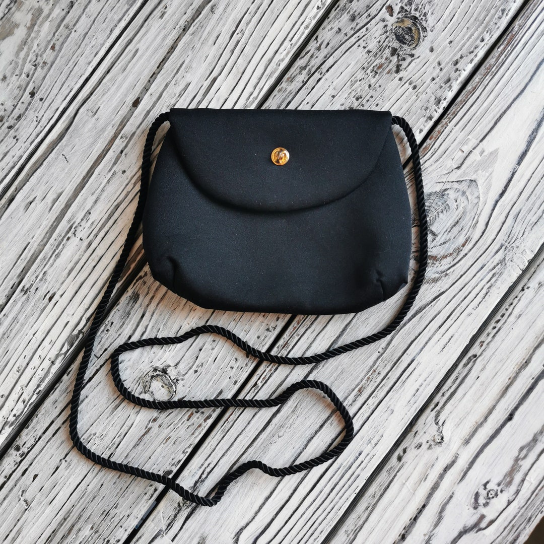 Mini Black Evening Crossbody Purse, Textile Handbags, Snap Closure ...