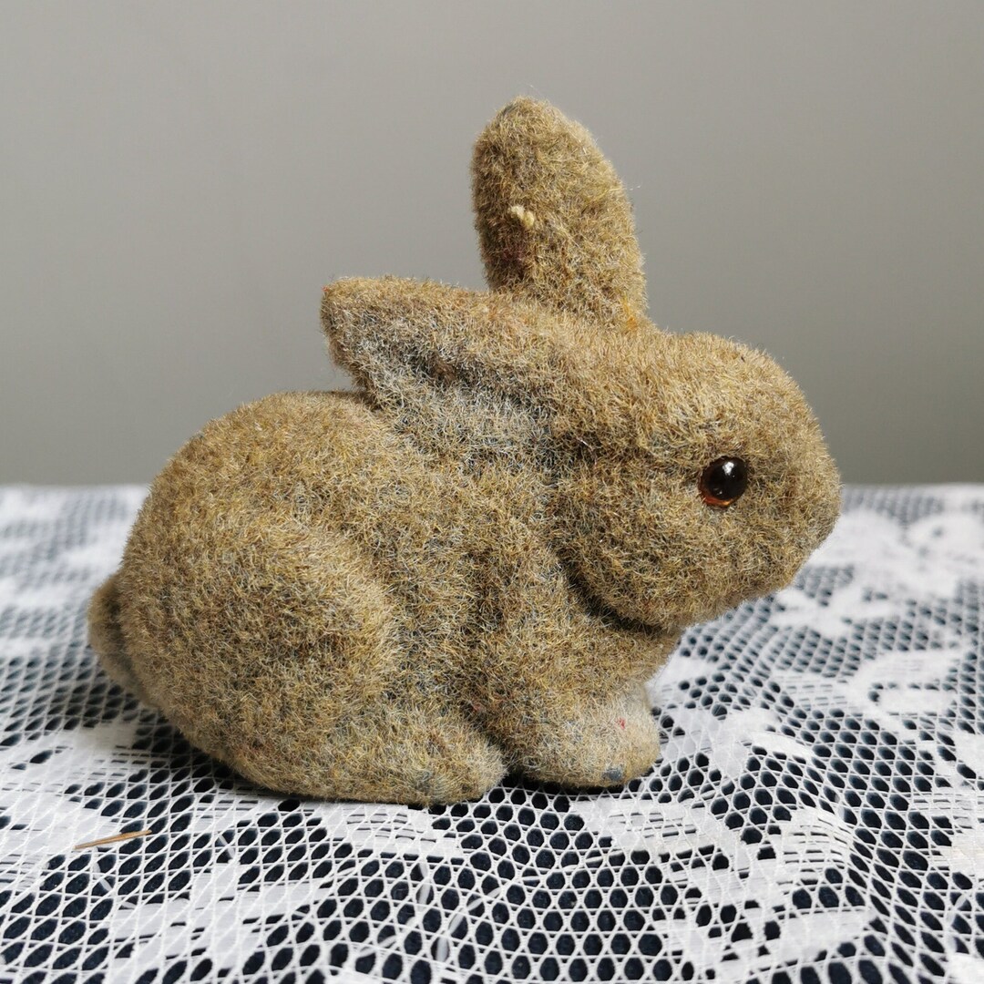 Whimsical Vintage Flocked Bunny Rabbit Figurine, Miniature for Easter ...