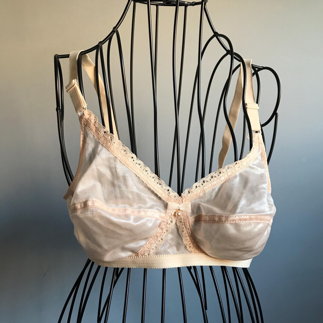 UNWORN Vintage Transparent Bra, Soviet Nylon Beige Bra, Sexi Lingerie ...