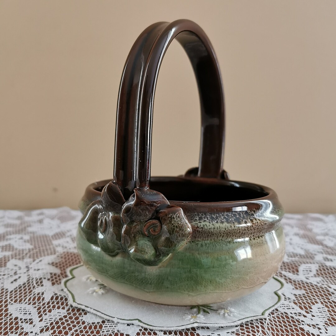 Clay Basket for Candy and Nuts, Pottery Decorative Vase, Vintage ...