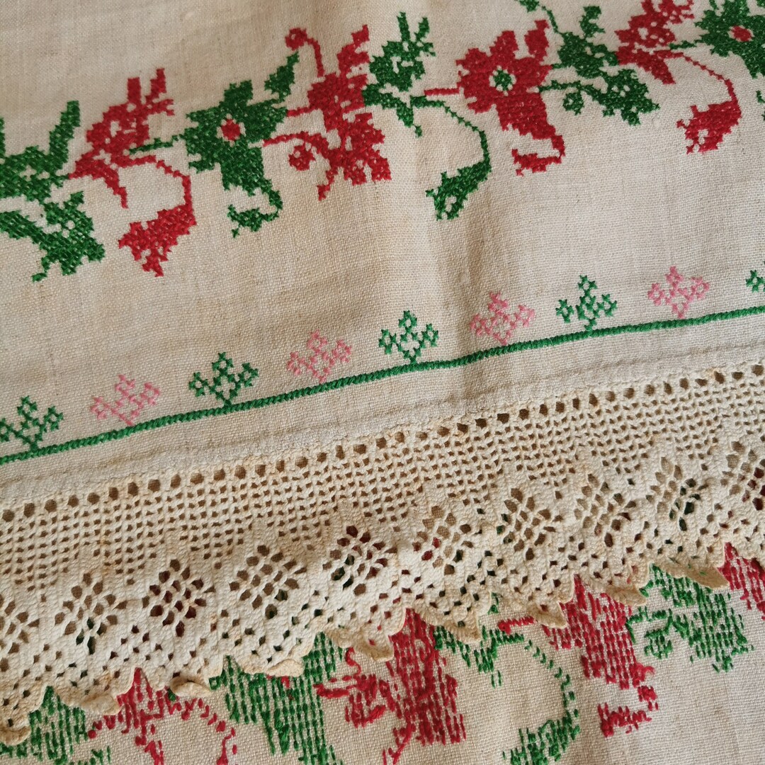 1930s Handmade Embroidered Antique Folk Towel, Grandma's Old Handicraft ...