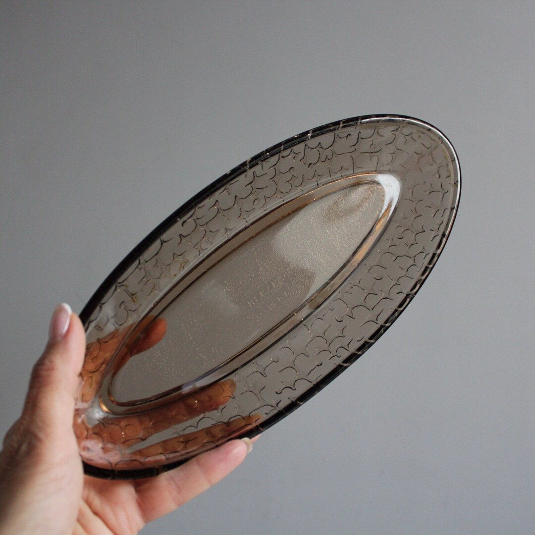 Retro 1970s Oval Brown Glass Plate Vintage Fish Dish, Soviet Era ...