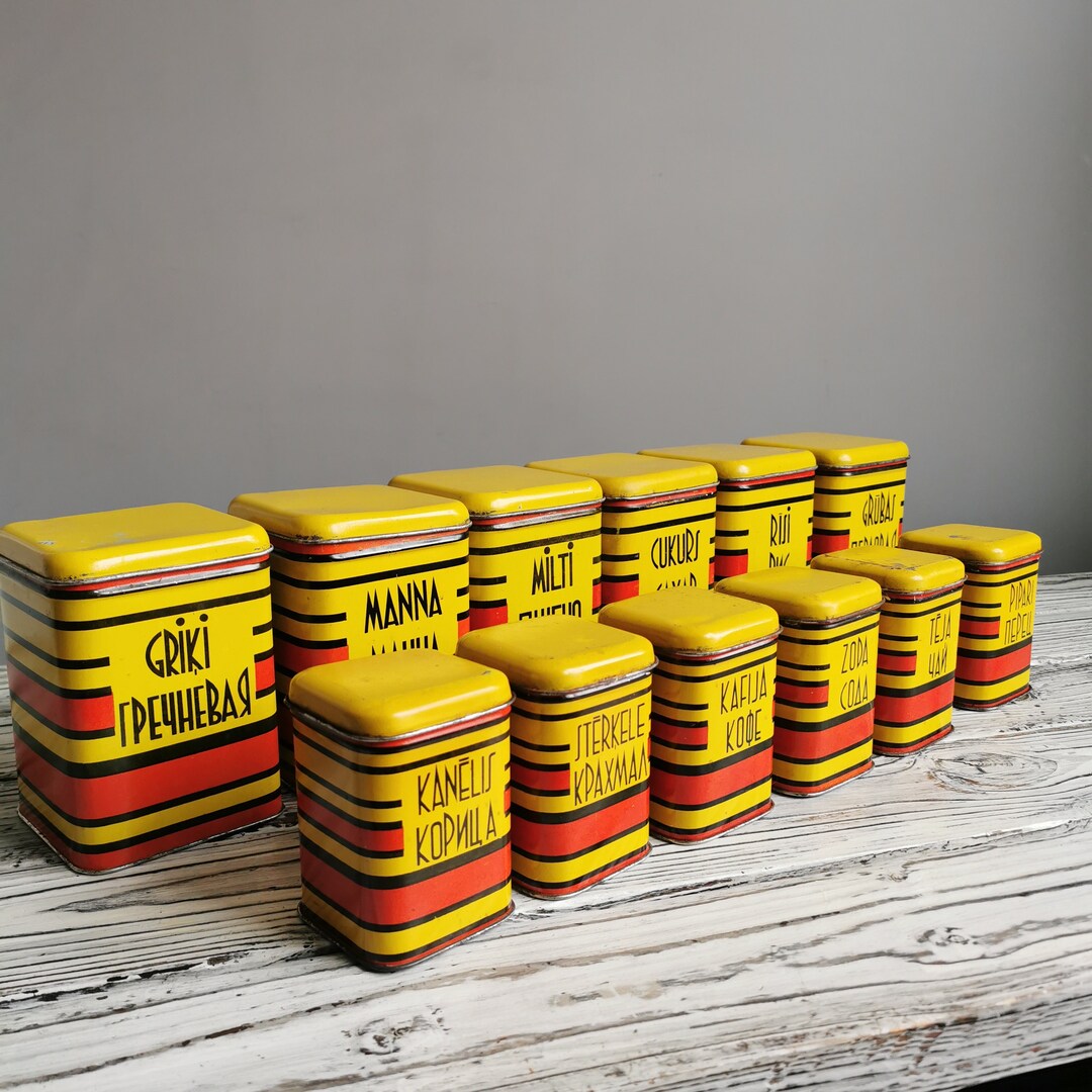Set of 12 Retro Style Tin Canisters / Vintage Food Storage - Etsy