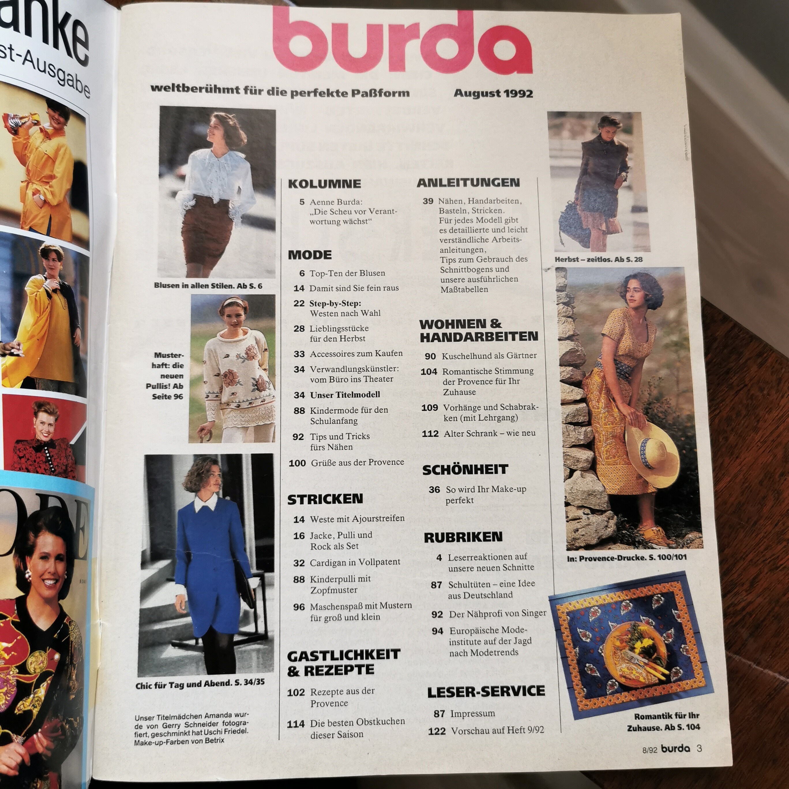 8/92 Rare Old Magazine Burda Moden in German Vintage Fashion Sewing Patterns Retro European ...