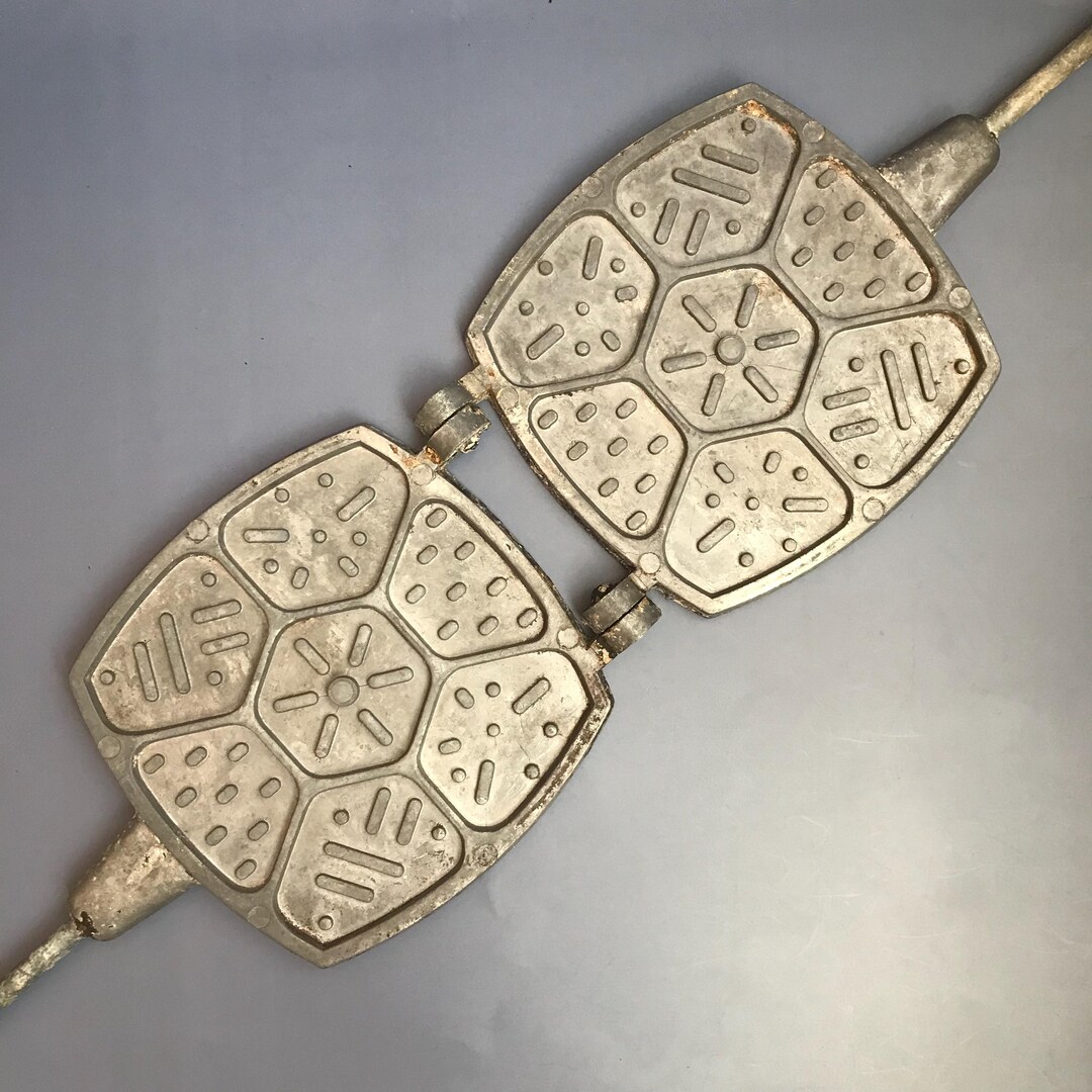 Antique Cake Baking Pan, Soviet Vintage Aluminium Waffle Mold, Rustic ...