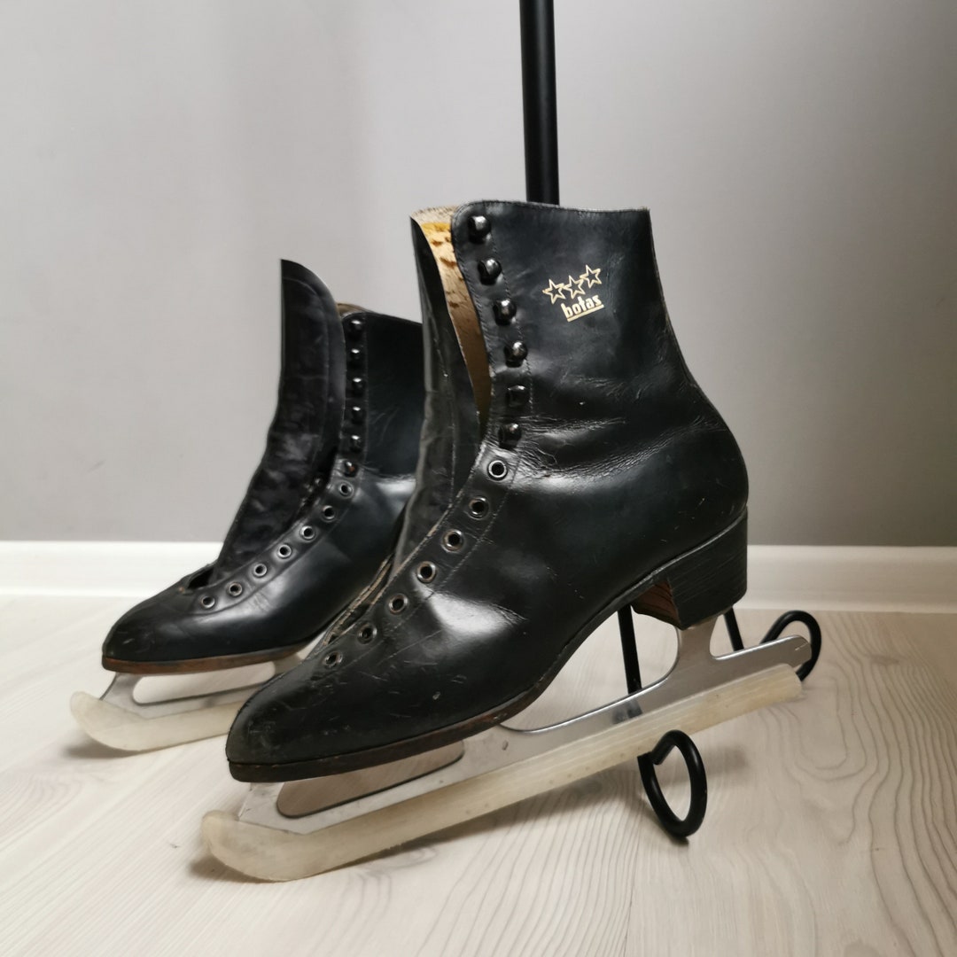 Vintage Ice Skates, Retro Black Leather Boots for Soviet Winter Sport ...
