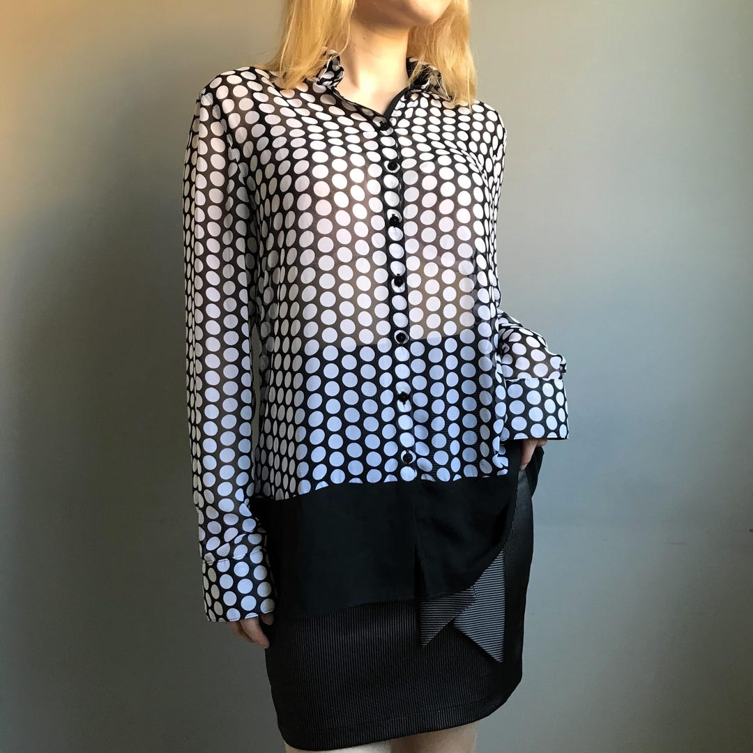 Stylish Black and White Polka Dot Blouse for Women With Long Sleeve ...