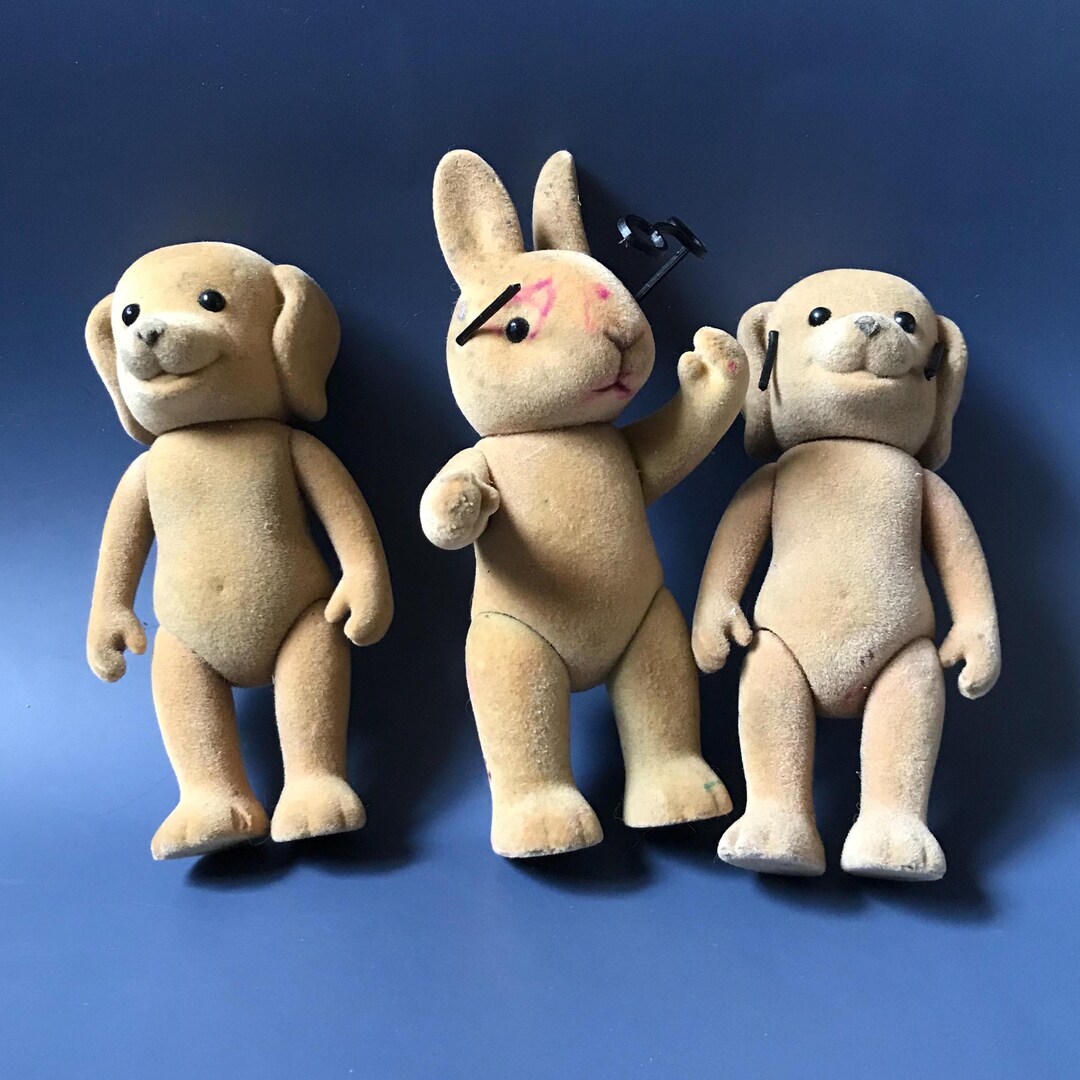 Vintage Flocked Plastic Toy, Rabbit and Dog - Etsy