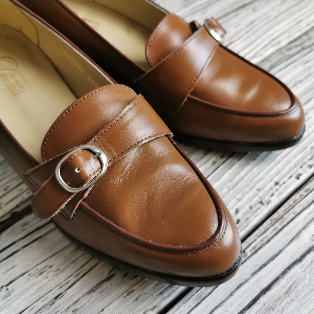 1967 Brown Heels Pumps Slip on Buckle, Vintage Low Heeled Womens Shoes ...