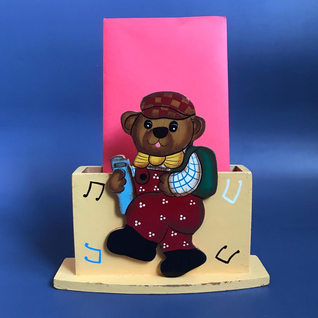 Vintage Paper Holder, Wooden Cute Box With Bear 17.5 Cm X 16 Cm - Etsy