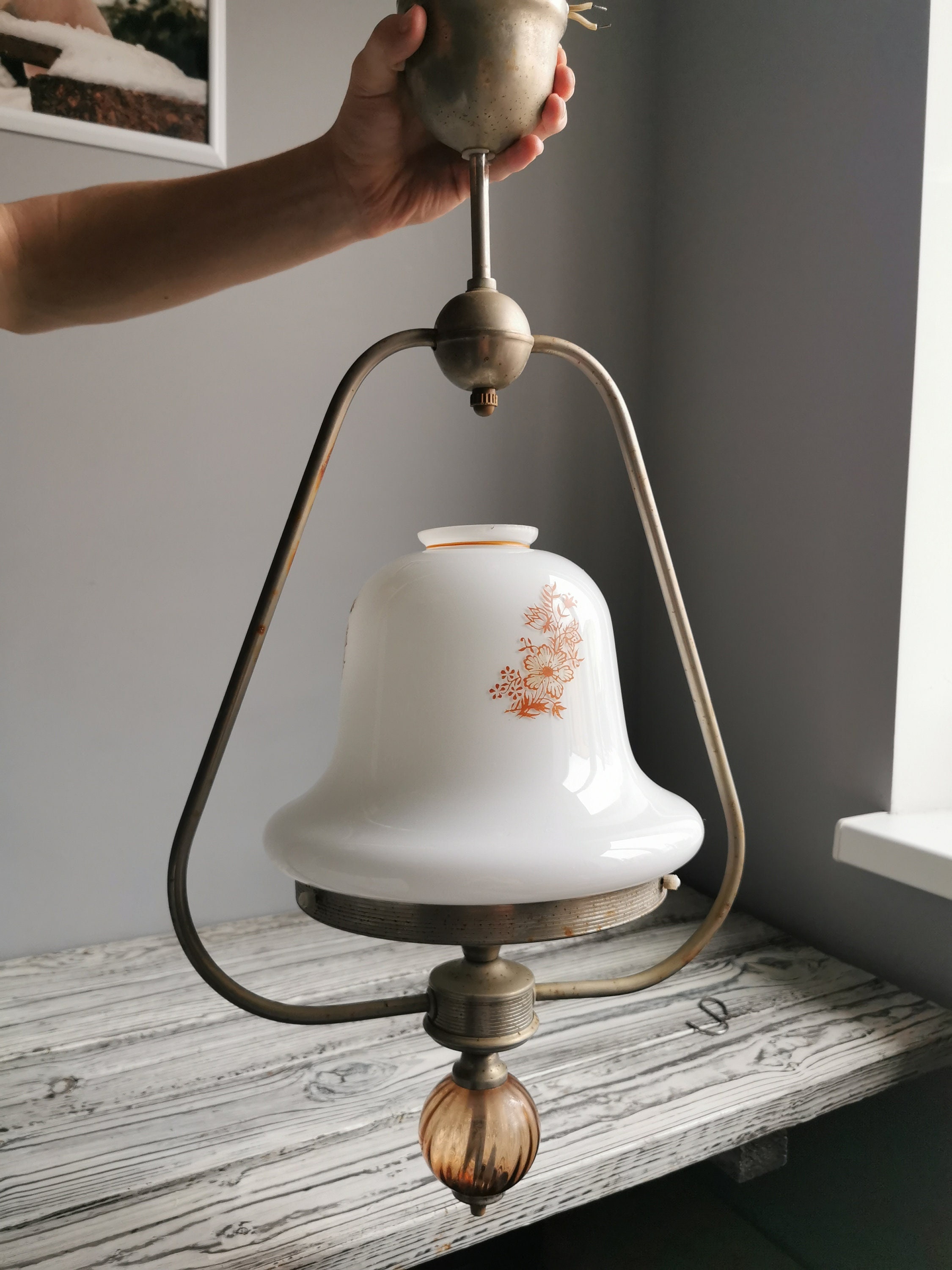 1980's Vtg Soviet Ceiling Milk Glass Lamp - Etsy