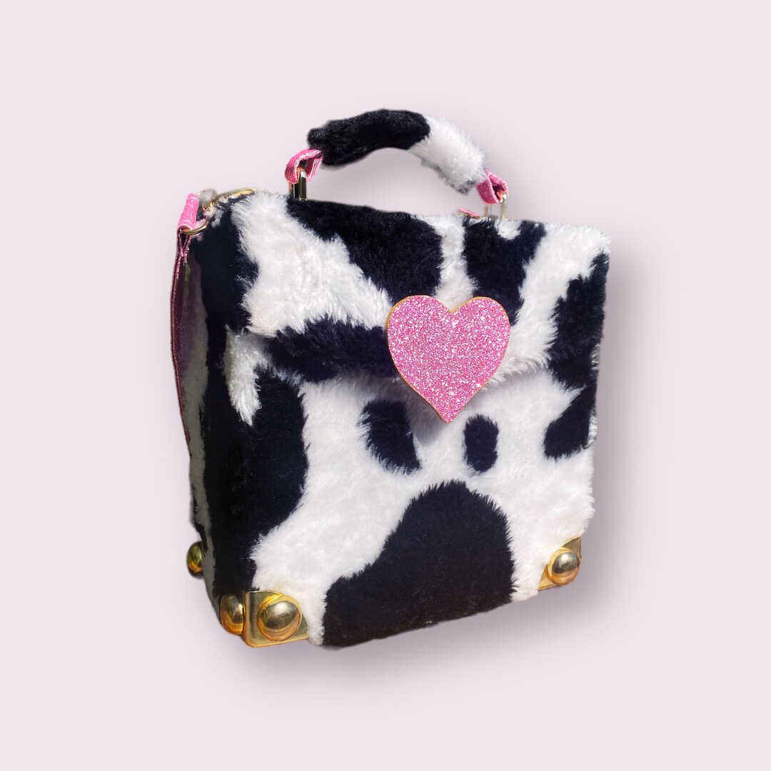 Cow Print Box Bag // Y2k, Black and White, 90s Purse, Furry Handbag ...