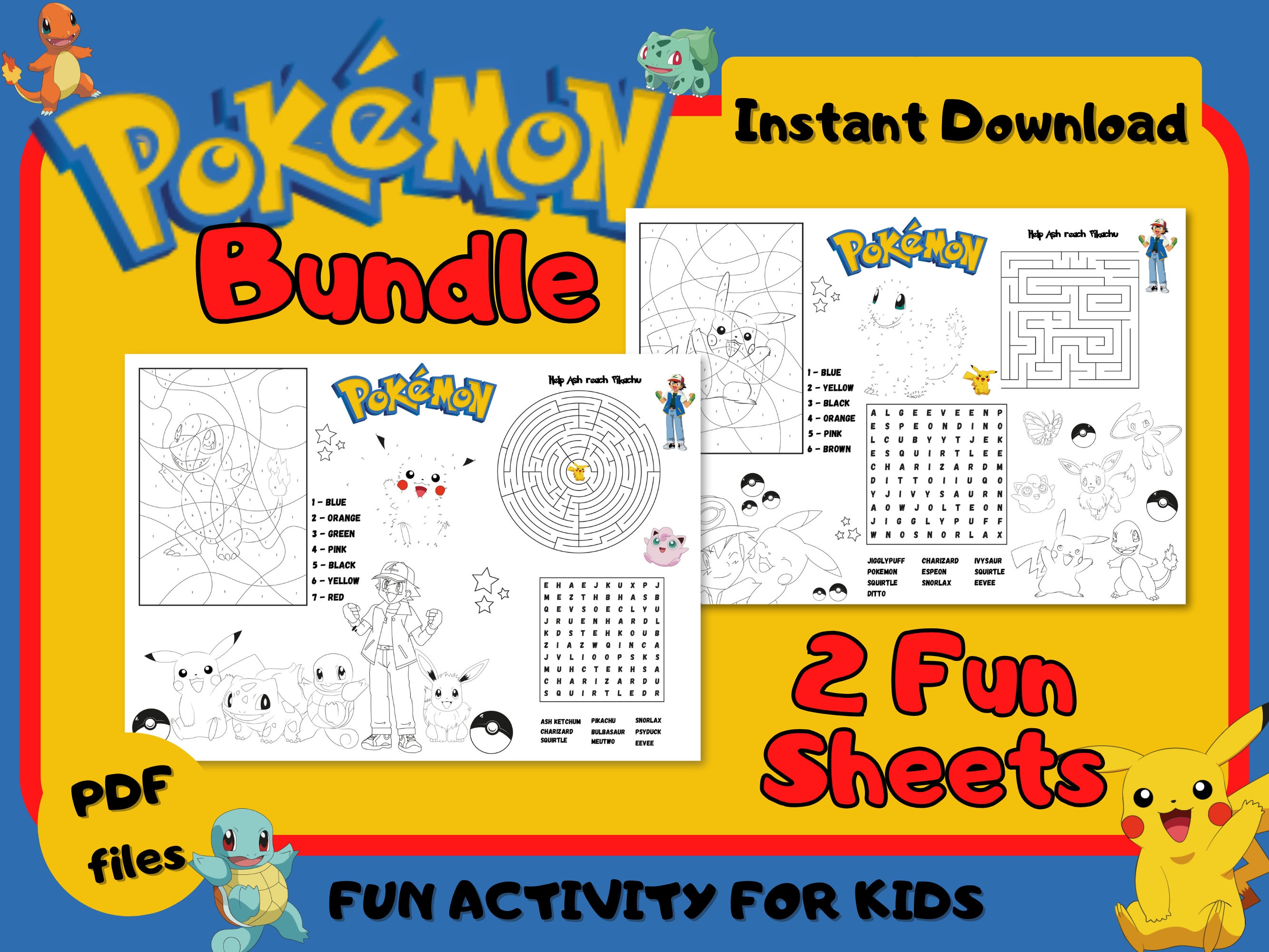Printable Pokemon Activity Sheet Bundle, Pokemon Birthday Activity ...