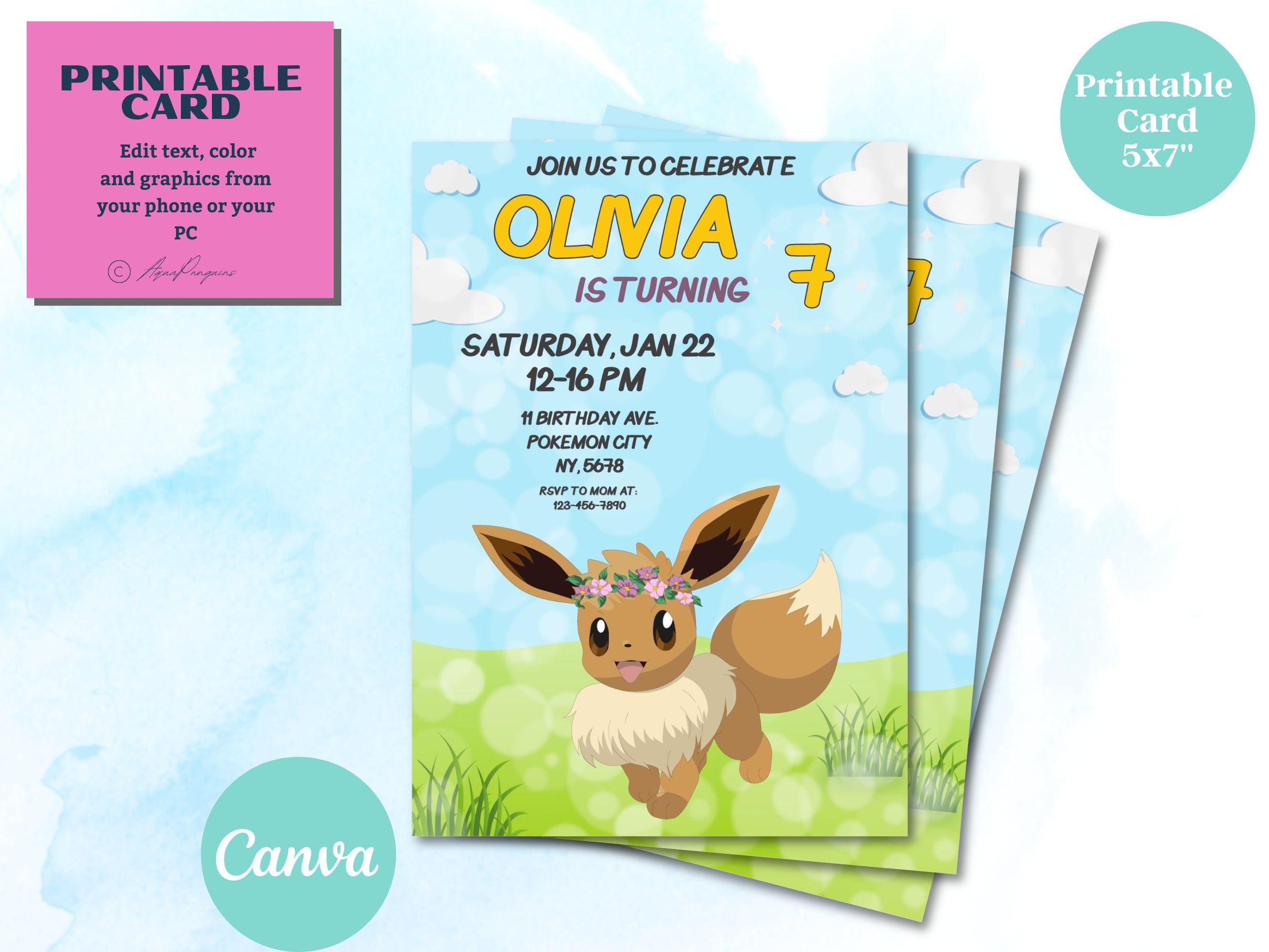 Editable Pokemon Birthday Invitation, Pokemon Birthday Theme, Eevee ...