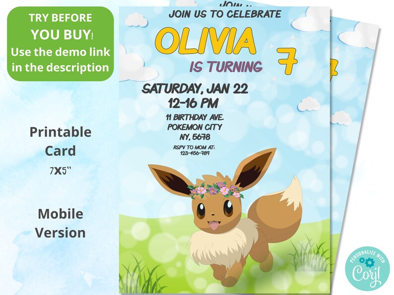 Editable Pokemon Birthday Invitation Pokemon Birthday Theme - Etsy