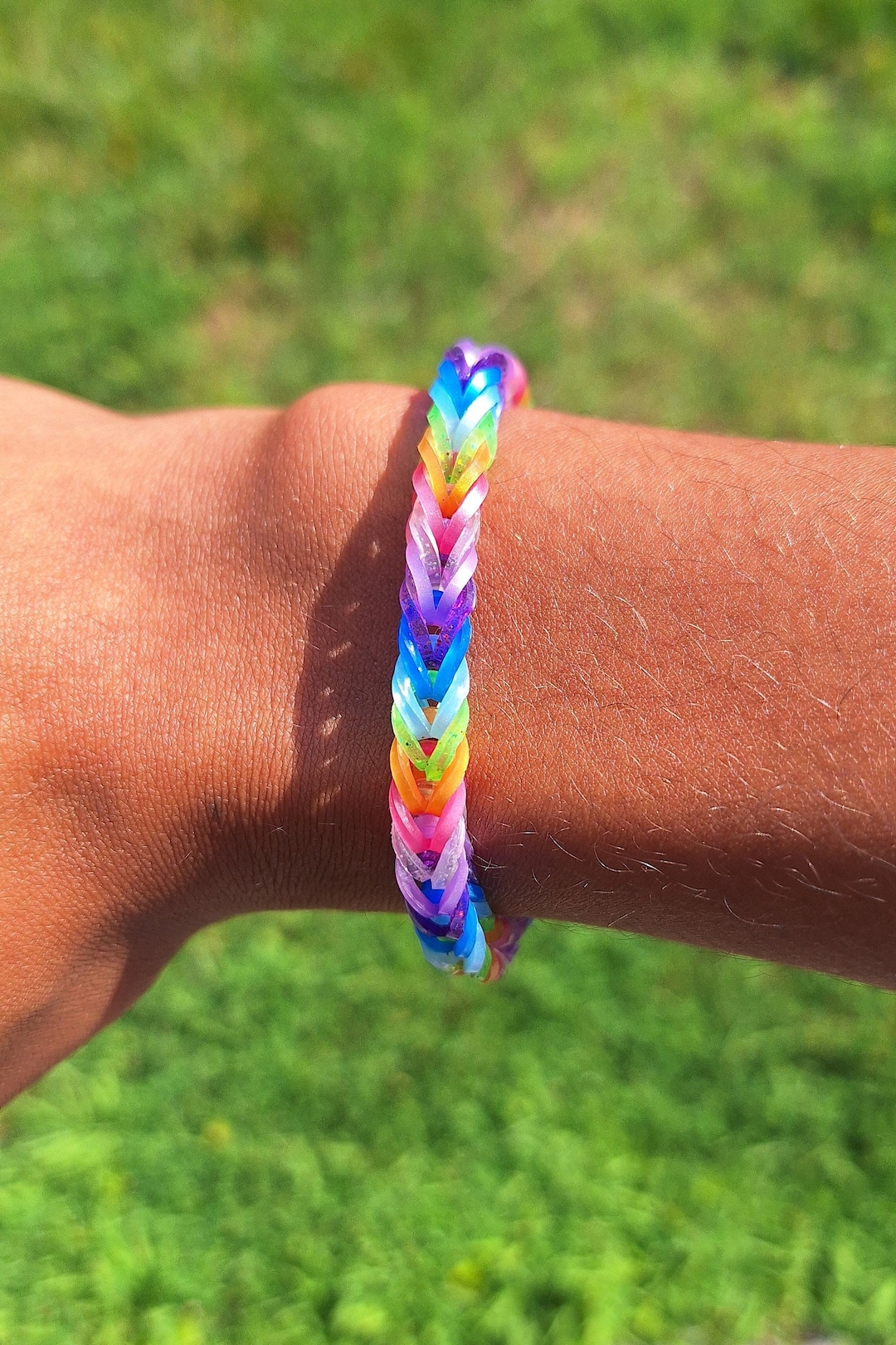 Rainbow Sparkles Rainbow Loom Fishtail Bracelet Friendship Bracelet - Etsy