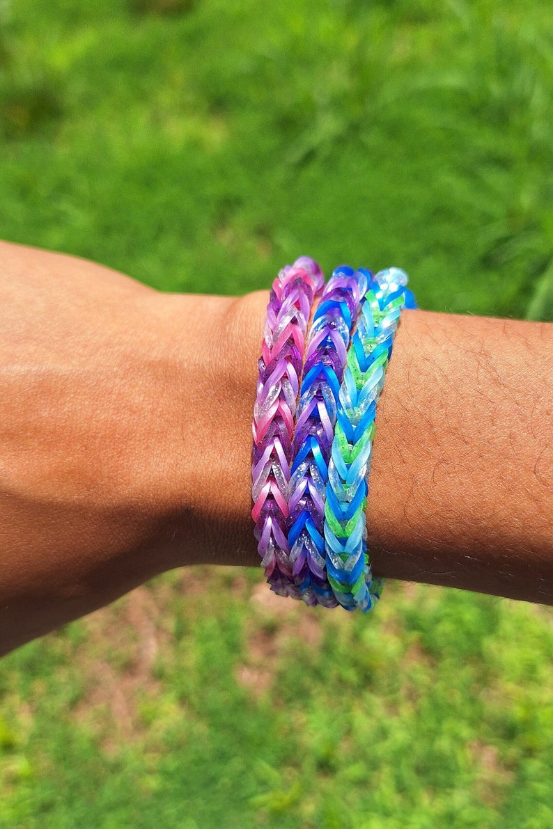 Sparkly Set of 3 Rainbow Loom Fishtail Bracelets Friendship Bracelets ...