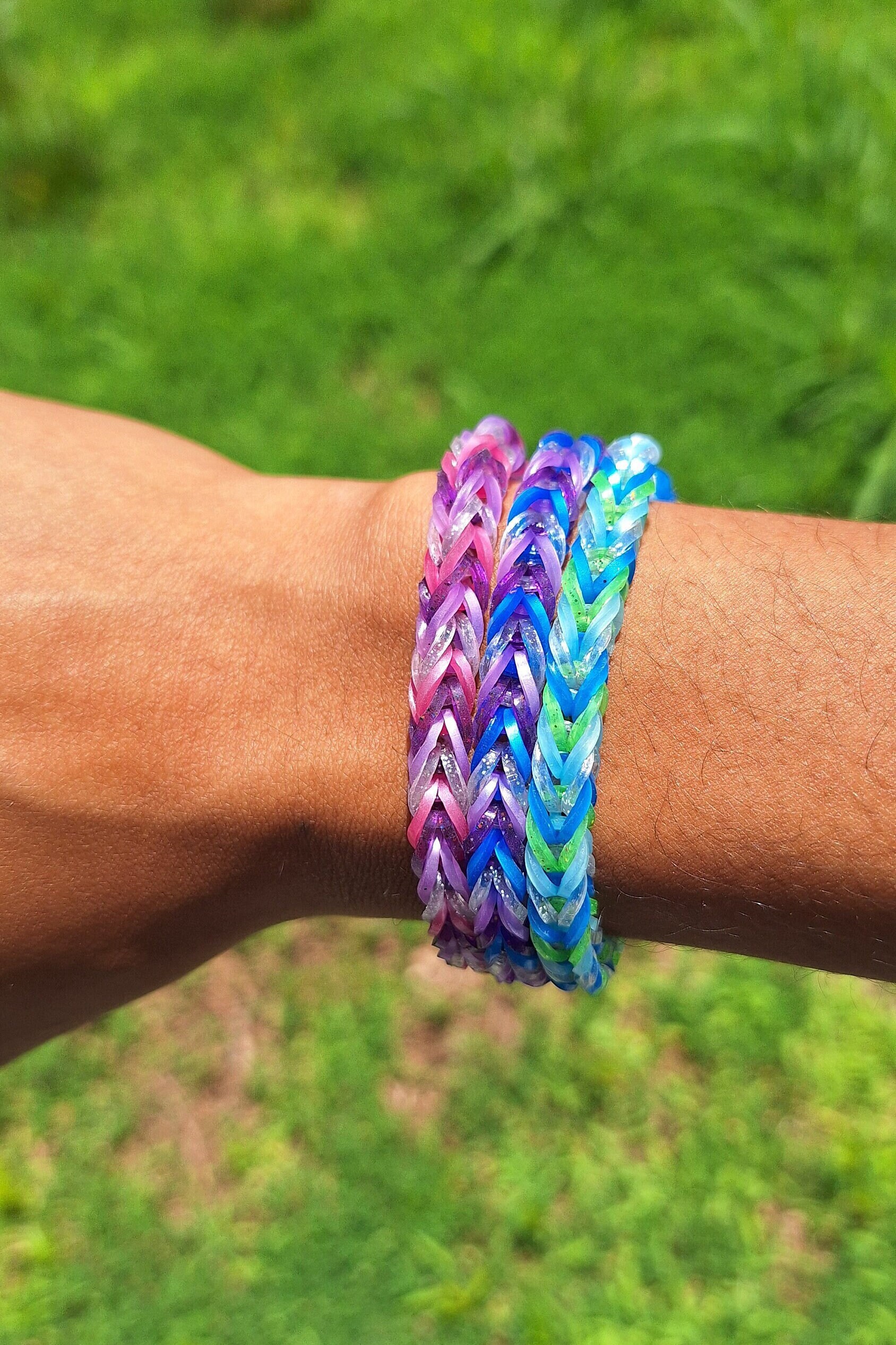 Sparkly Set of 3 Rainbow Loom Fishtail Bracelets Friendship Bracelets ...