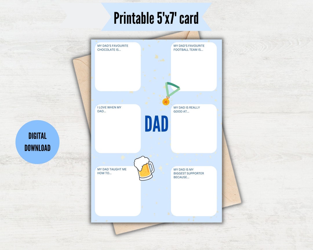 Fill in the Blank Fathers Day Card Father's Day Card All About My Dad ...
