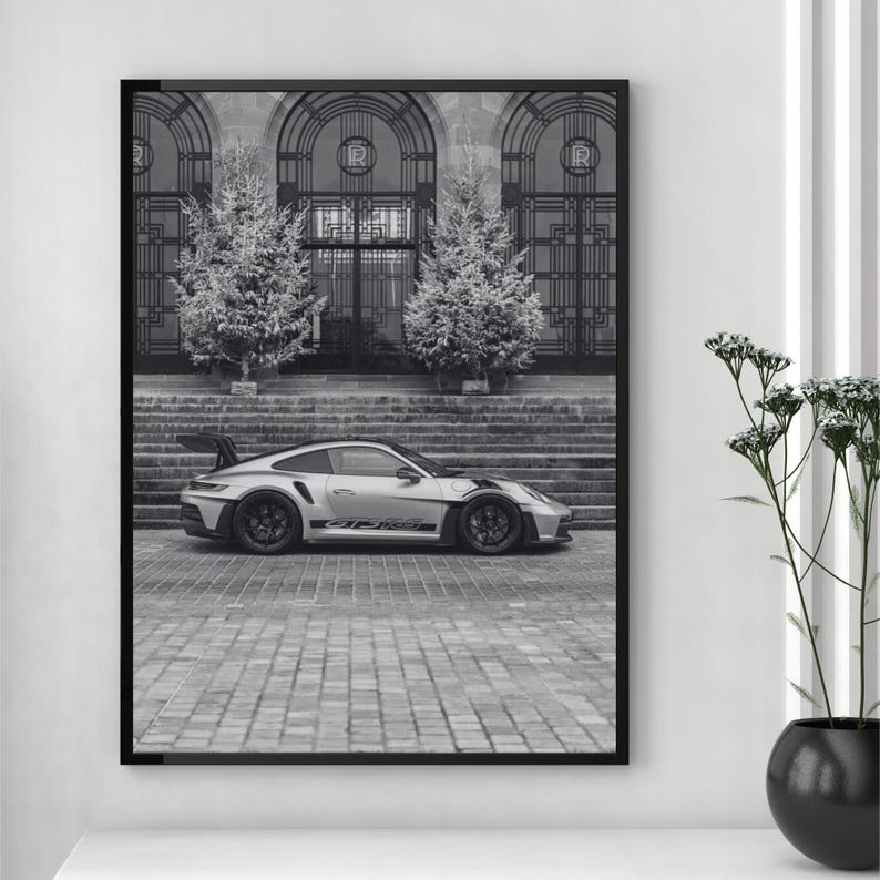 Wall Art Porsche Gt3 Rs Car Poster Black and White and Poster Car Wall ...