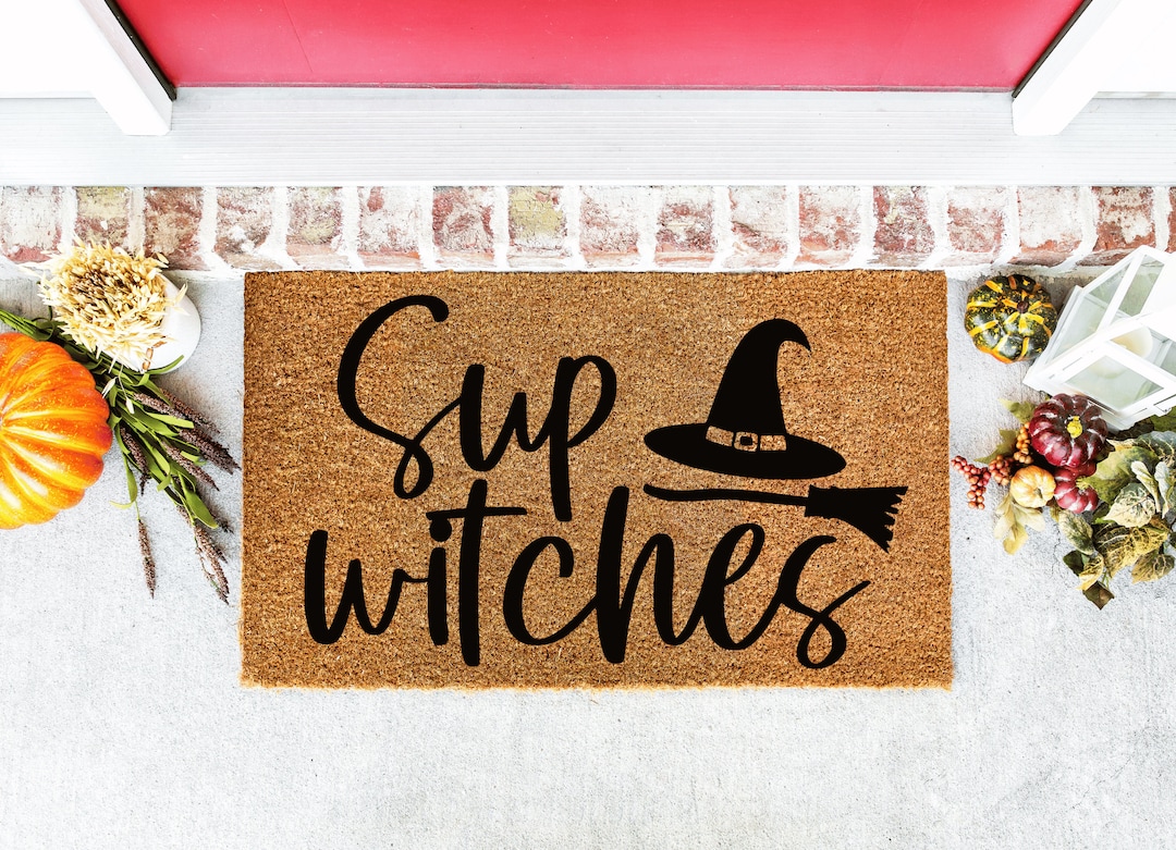 Sup Witches Halloween Doormat, Cute Halloween Decor, Witches Doormat ...