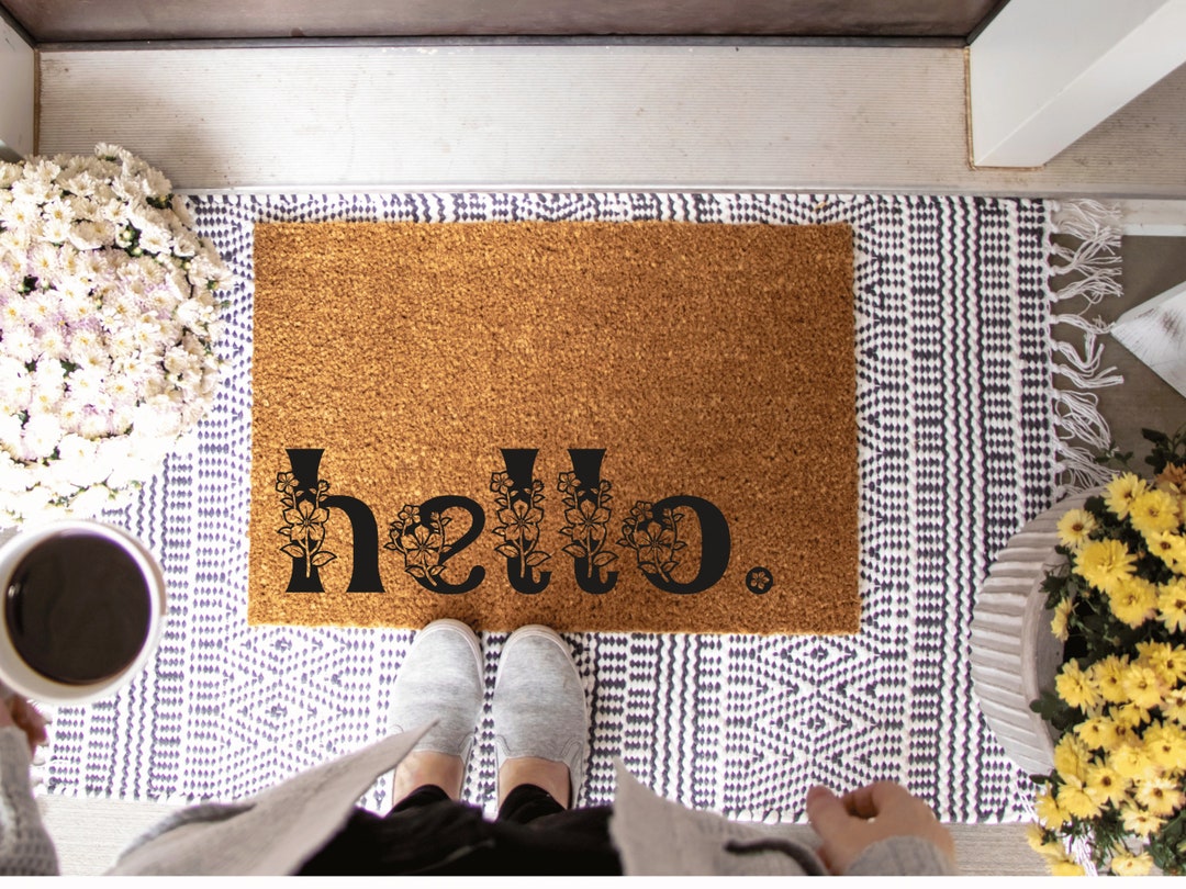 Beautiful Floral Hello Welcome Mat, Welcome Mat for Flower Lovers, Best ...