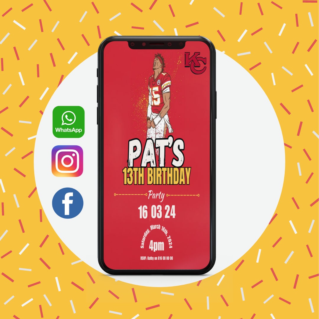 Patrick Mahomes Kansas City Chiefs Editable Birthday Invitation ...