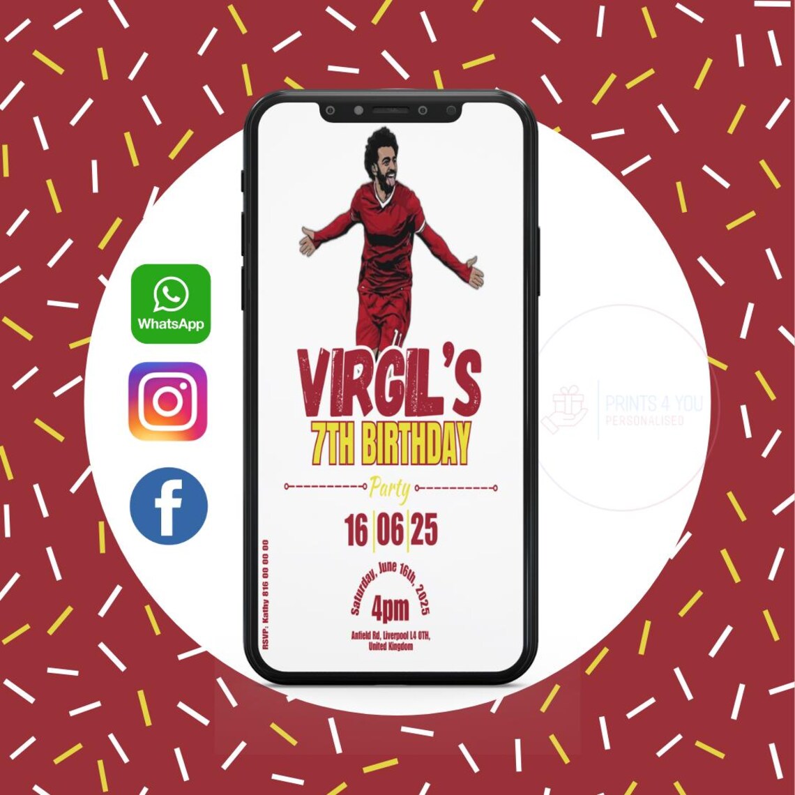 Mohamed Salah Birthday | Liverpool FC Party Invite | Soccer Digital ...