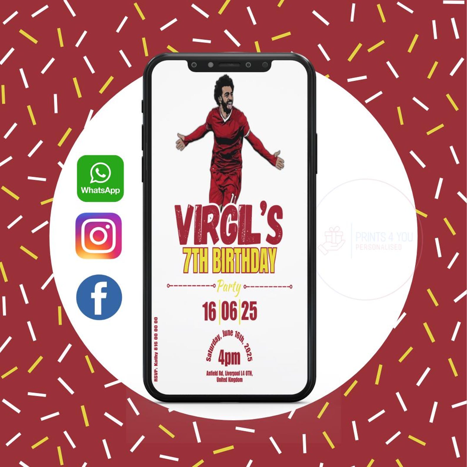 Mohamed Salah Birthday | Liverpool FC Party Invite | Soccer Digital ...