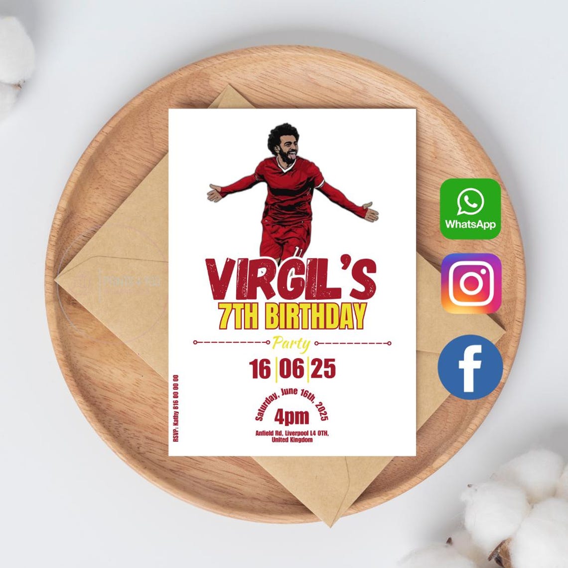 Mohamed Salah Birthday | Liverpool FC Party Invite | Soccer Digital ...