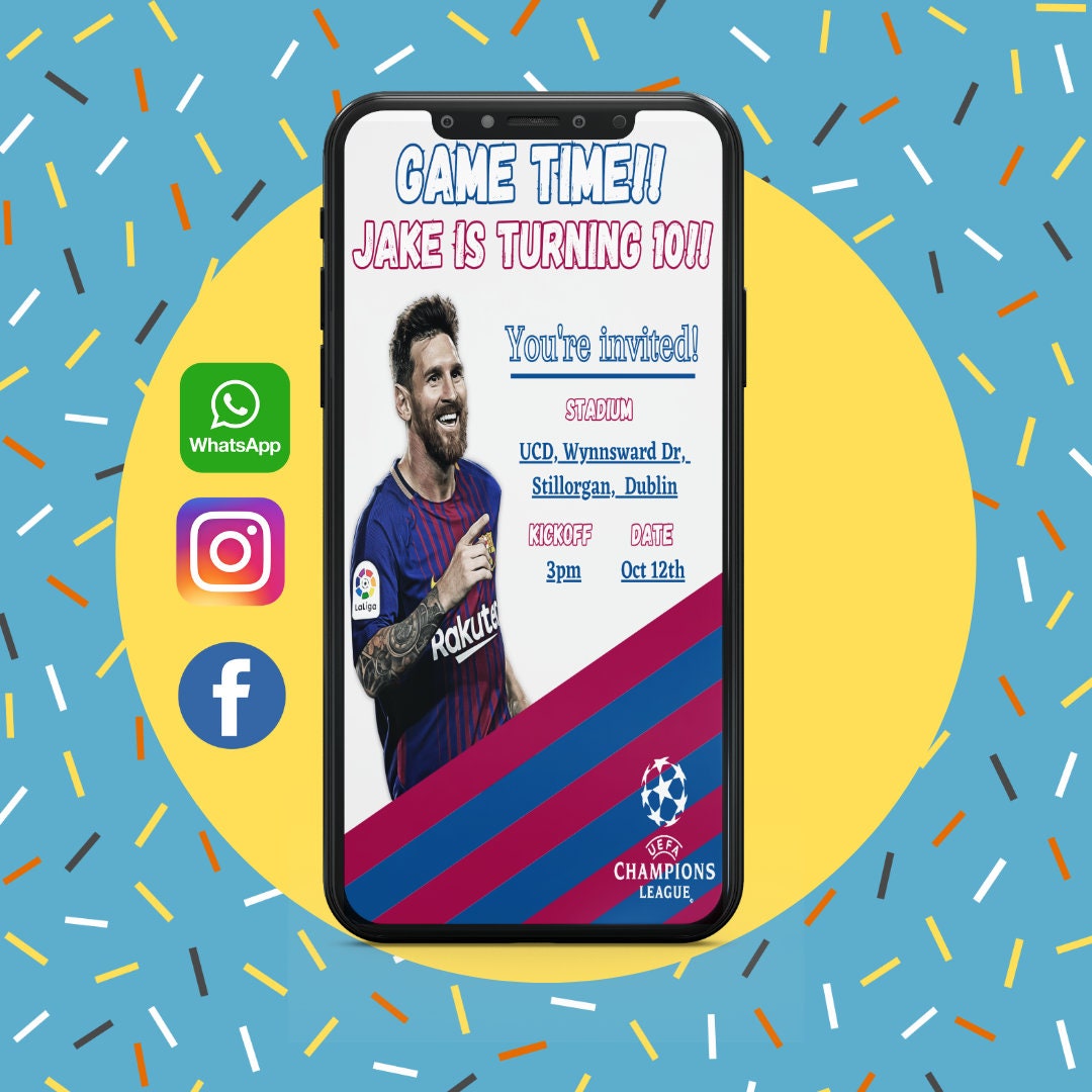 Lionel Messi Theme Birthday Editable Kids Party Invitation Football ...