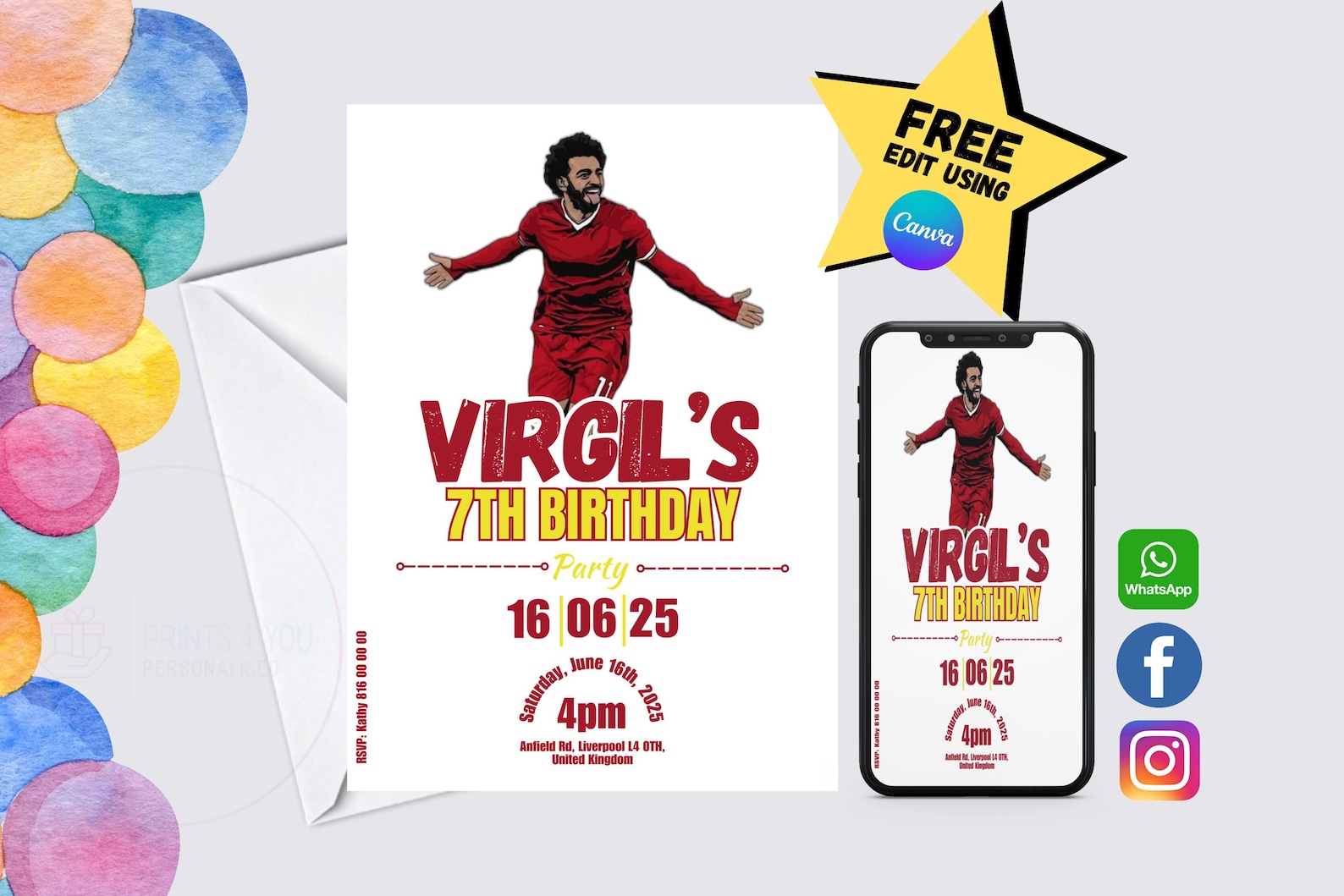 Mohamed Salah Birthday | Liverpool FC Party Invite | Soccer Digital ...