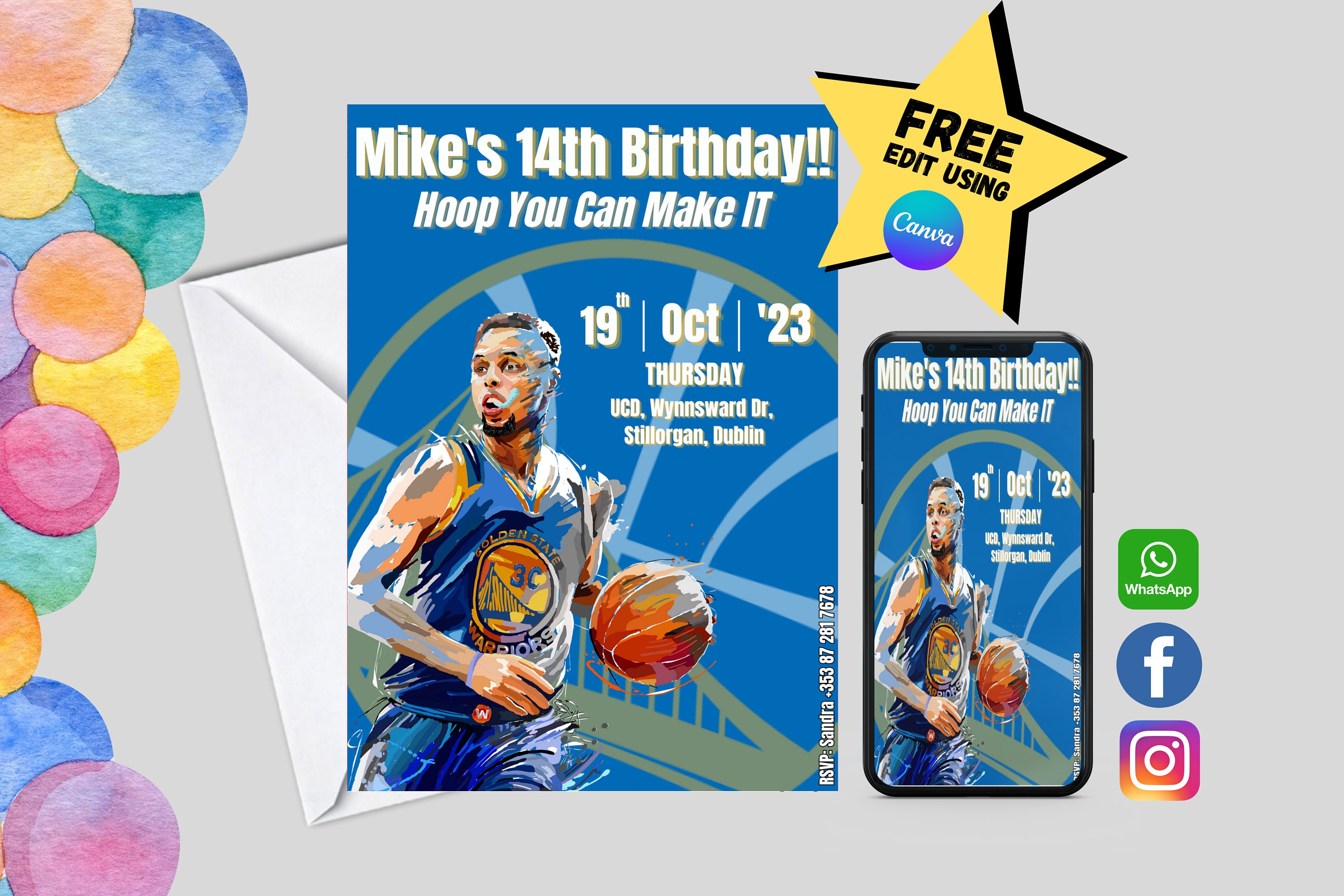Stephen Curry NBA Birthday Invitation - Golden State Warriors Theme ...