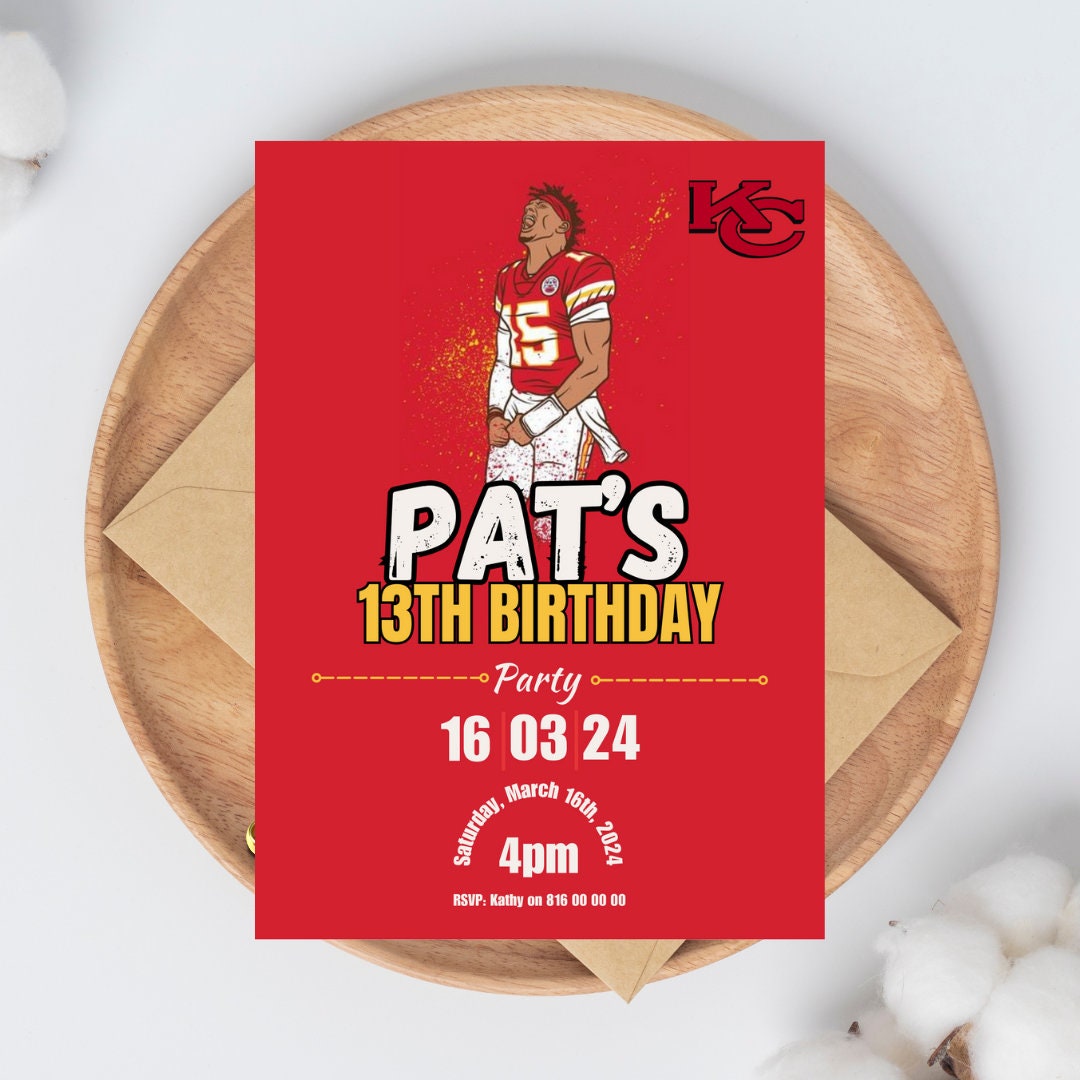 Patrick Mahomes Kansas City Chiefs Editable Birthday Invitation ...