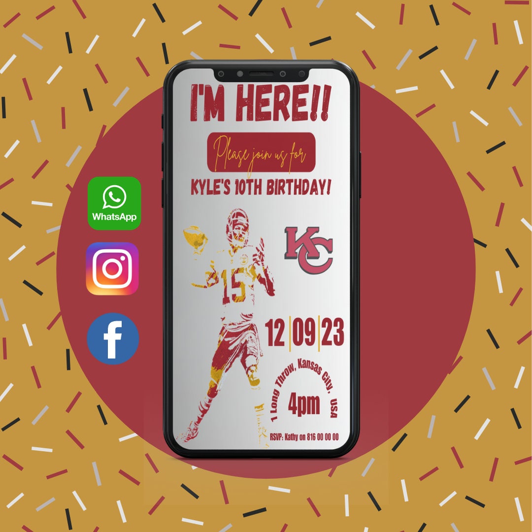 Patrick Mahomes Kansas City Chiefs Editable Birthday Invitation ...