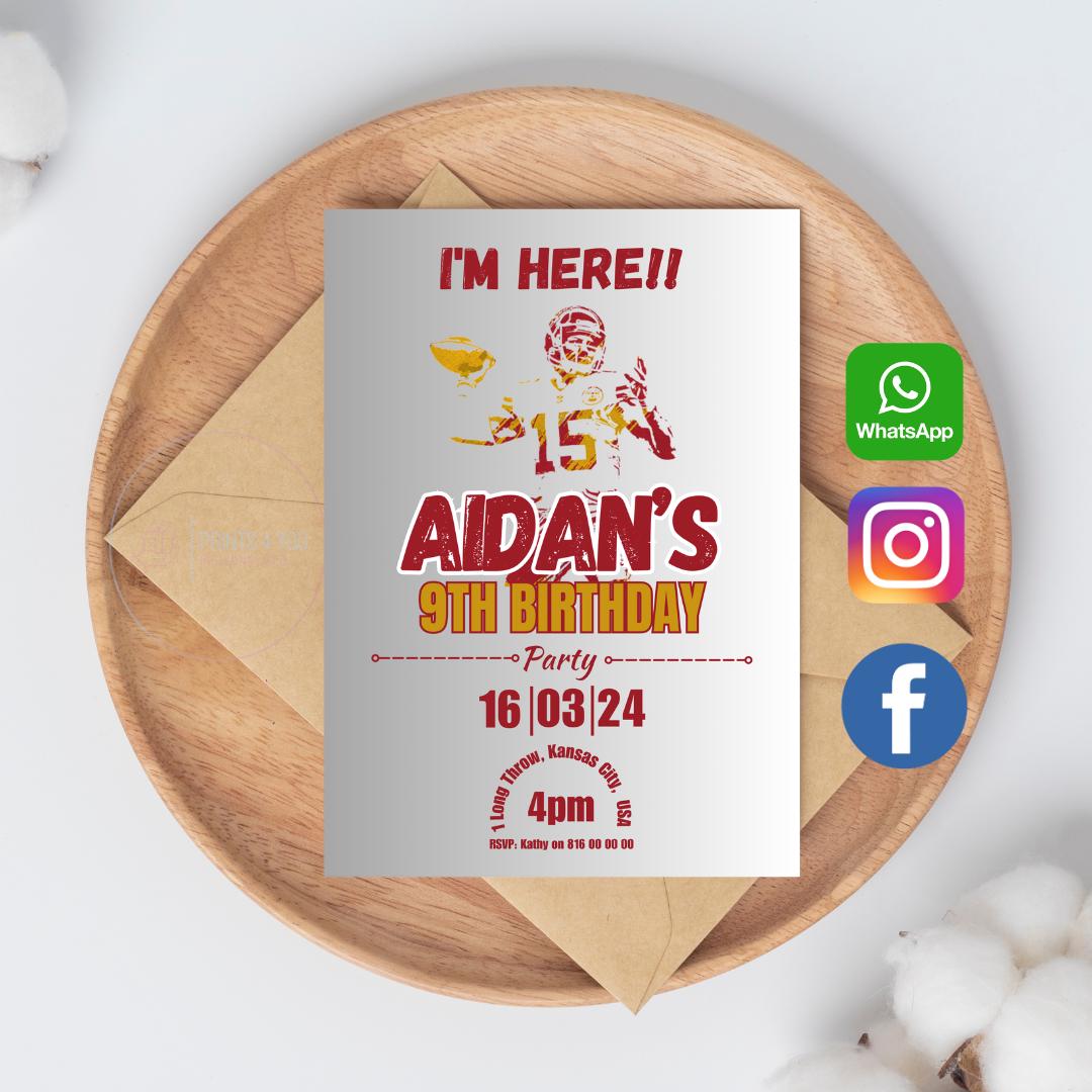 Patrick Mahomes Kansas City Chiefs | Editable Birthday Invitation ...