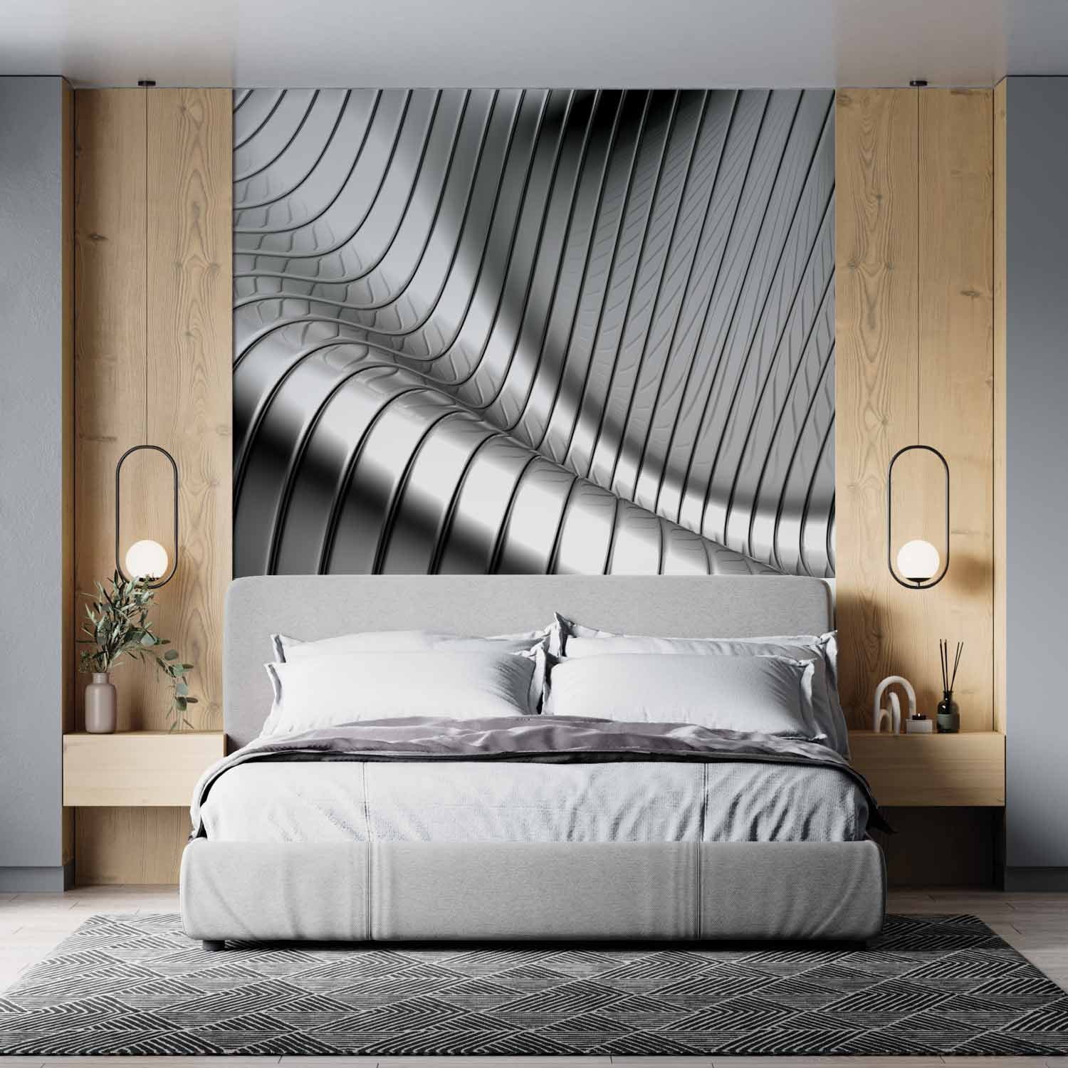 Art Wallpaper- 3d Illusion Wall Mural - Silver and Flowing- Self ...