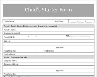 Child Data Form - Etsy