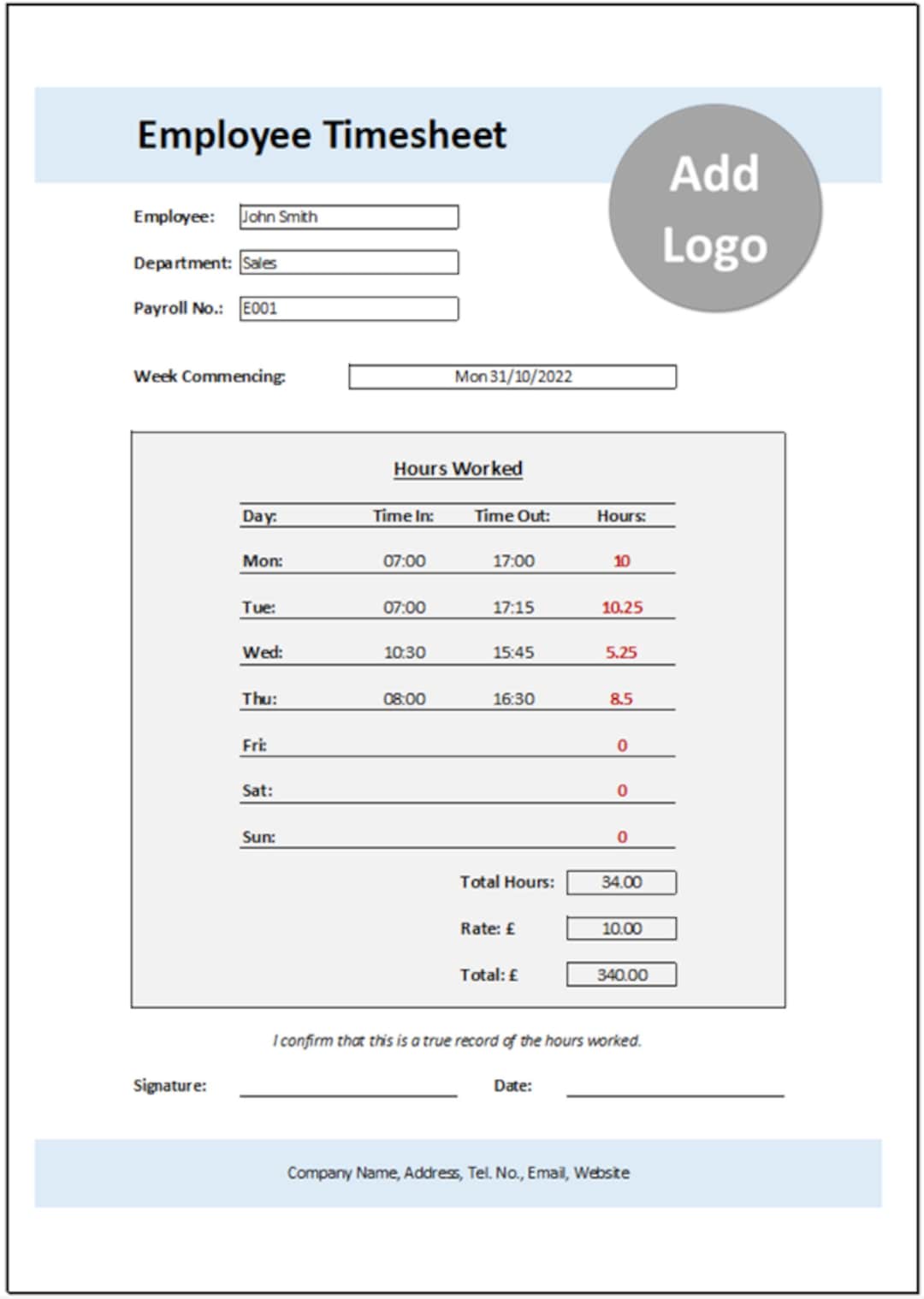 Timesheet for Microsoft Excel; Automated, Distributable and ...