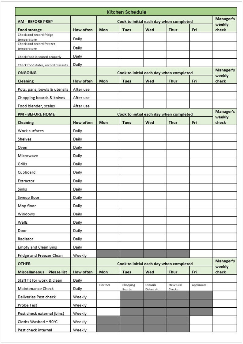 Commercial Kitchen Log for Food Hygiene Compliance for Any Business in ...