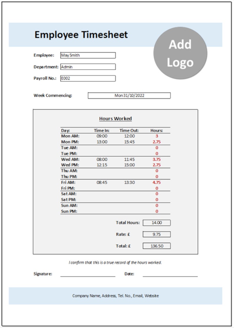 Timesheet for Microsoft Excel; Automated, Distributable and ...