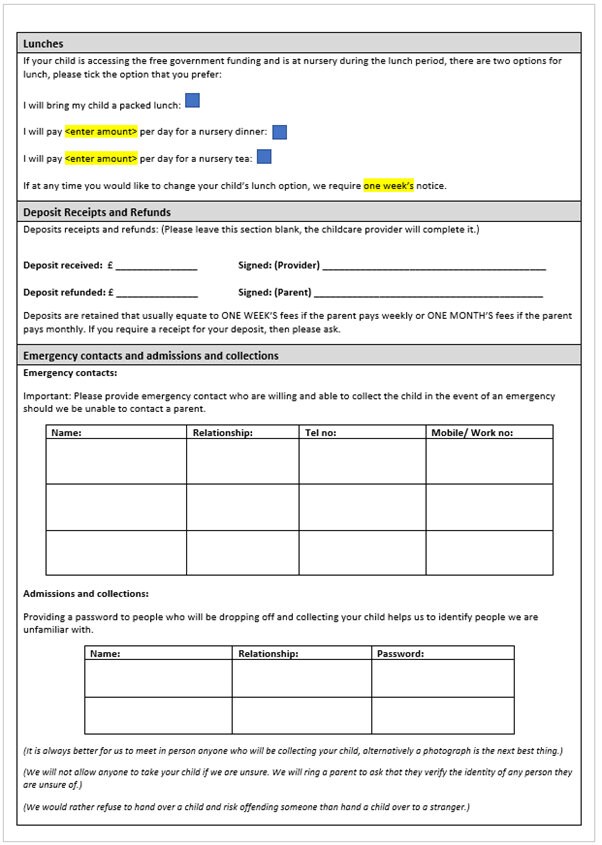 Child Starter Form/data Collection for Childminder or Childrens Nursery, Microsoft Word, Open ...