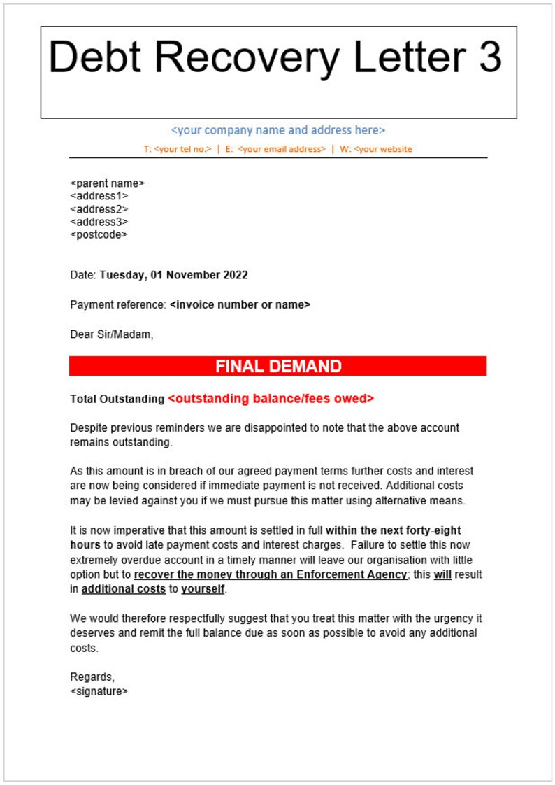 Debt Management Toolkit for Business, Includes 4 Debt Recovery Letters ...