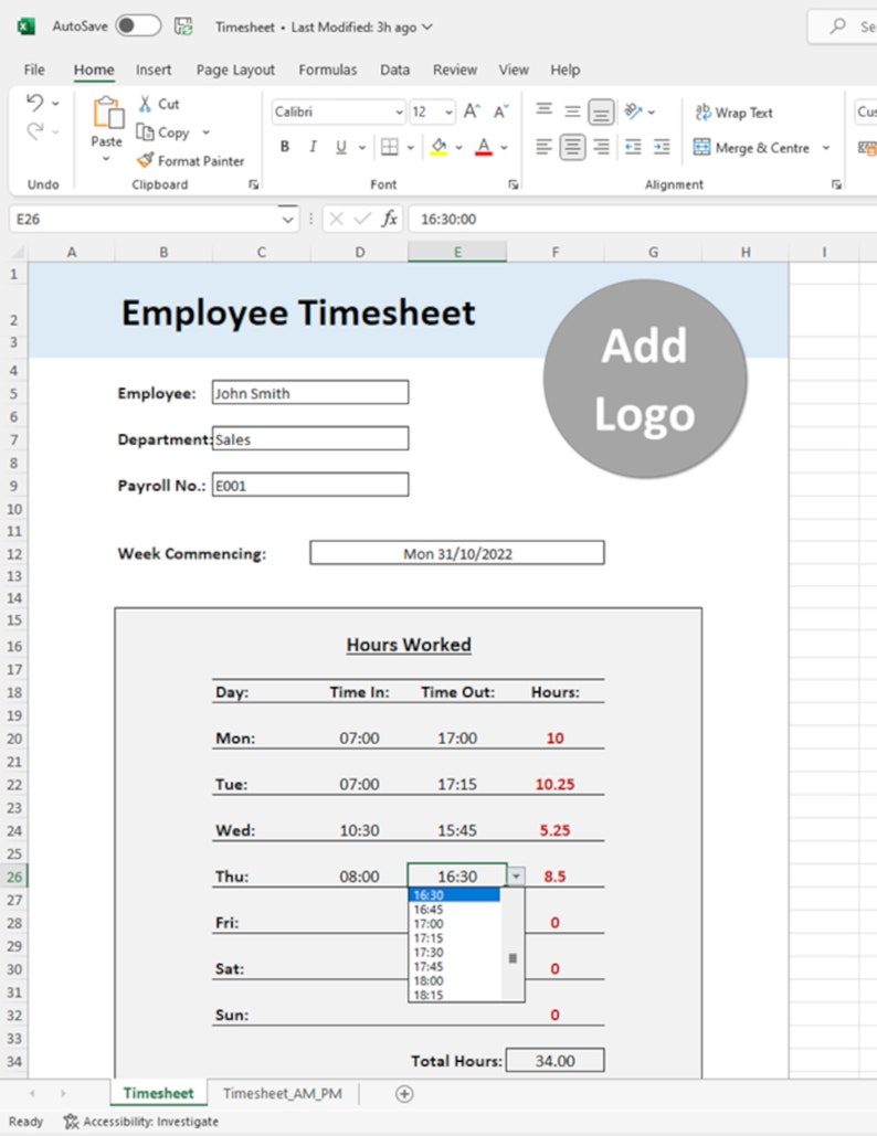 Timesheet for Microsoft Excel; Automated, Distributable and ...