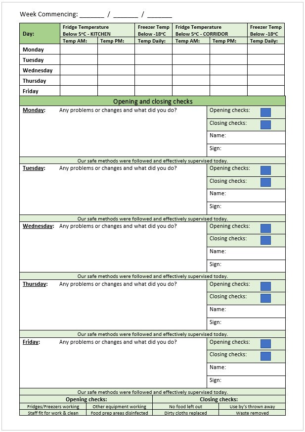 Commercial Kitchen Log for Food Hygiene Compliance for Any Business in ...