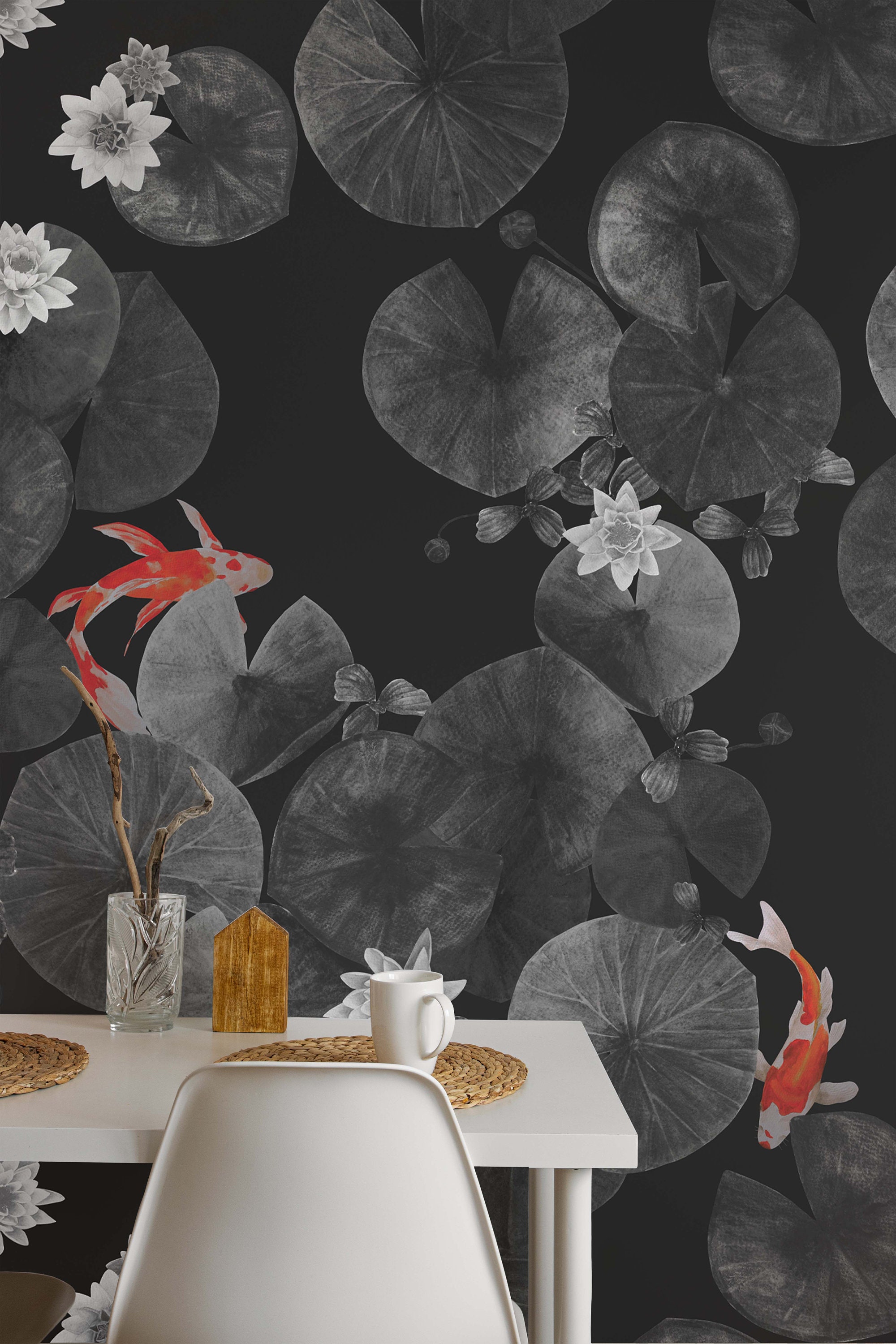Wallpaper lotus Black FREE SHIPPING WORLDWIDE Wall Decor Mural Peel and ...