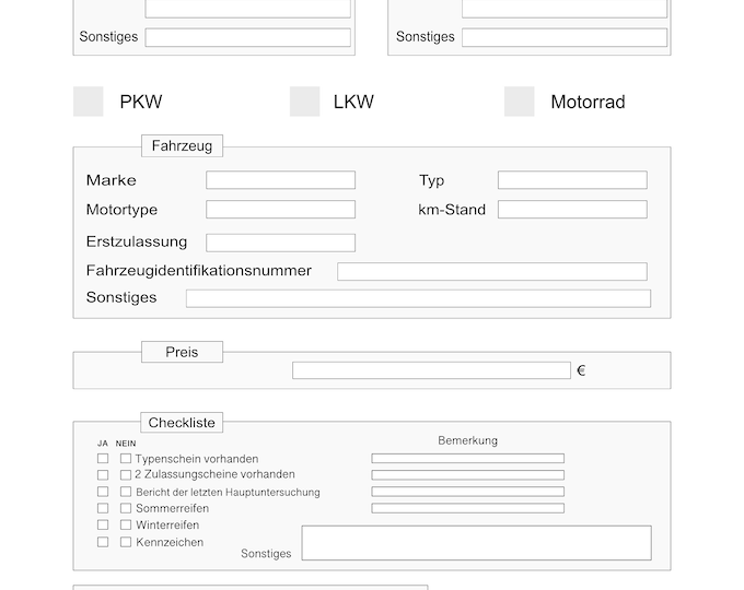 Auto PKW Kaufvertrag Formular A4 Drucken Vorlage Deutsch Deutschland ...