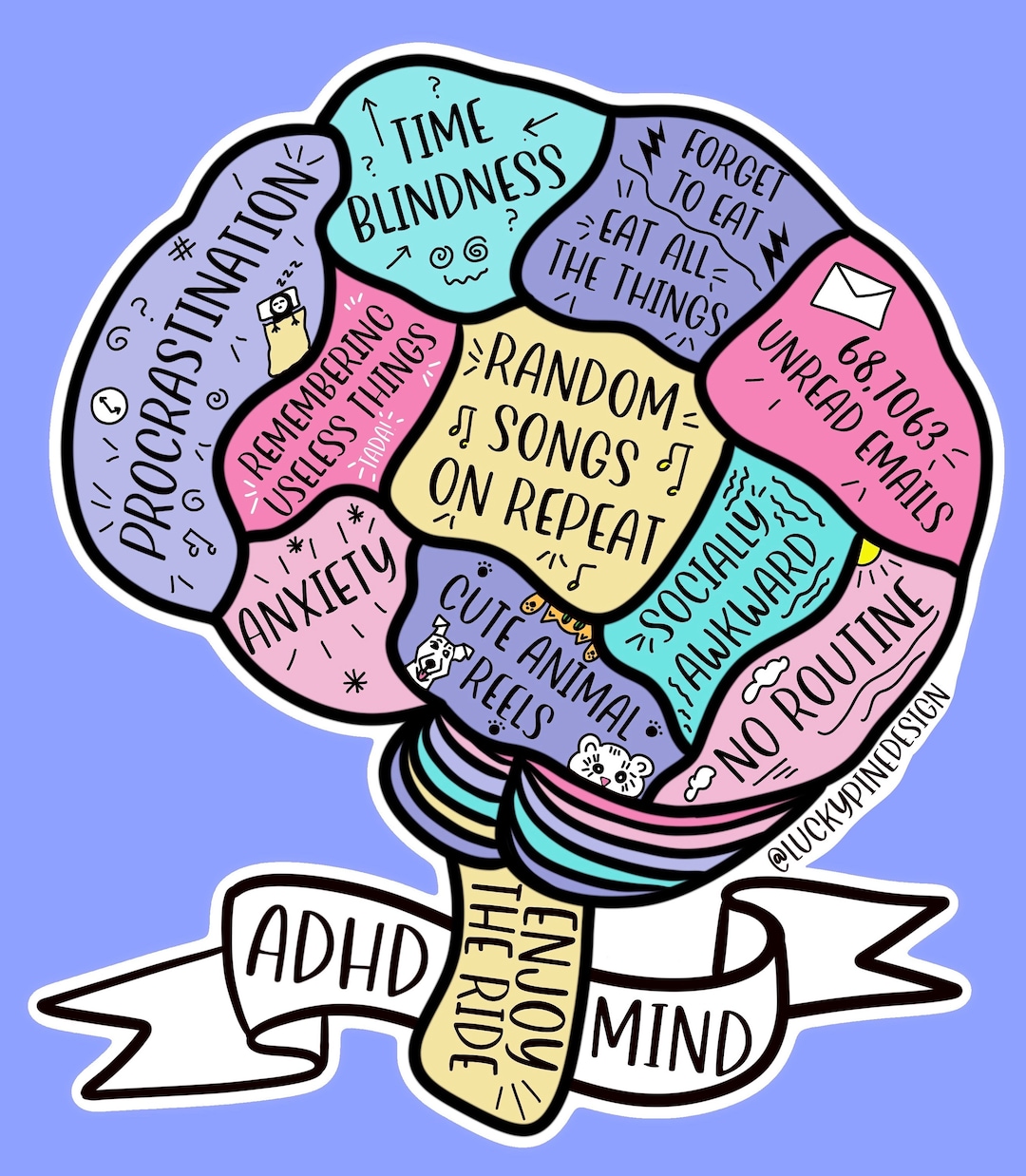 Adhd Brain Sticker, Adhd Sticker - Etsy